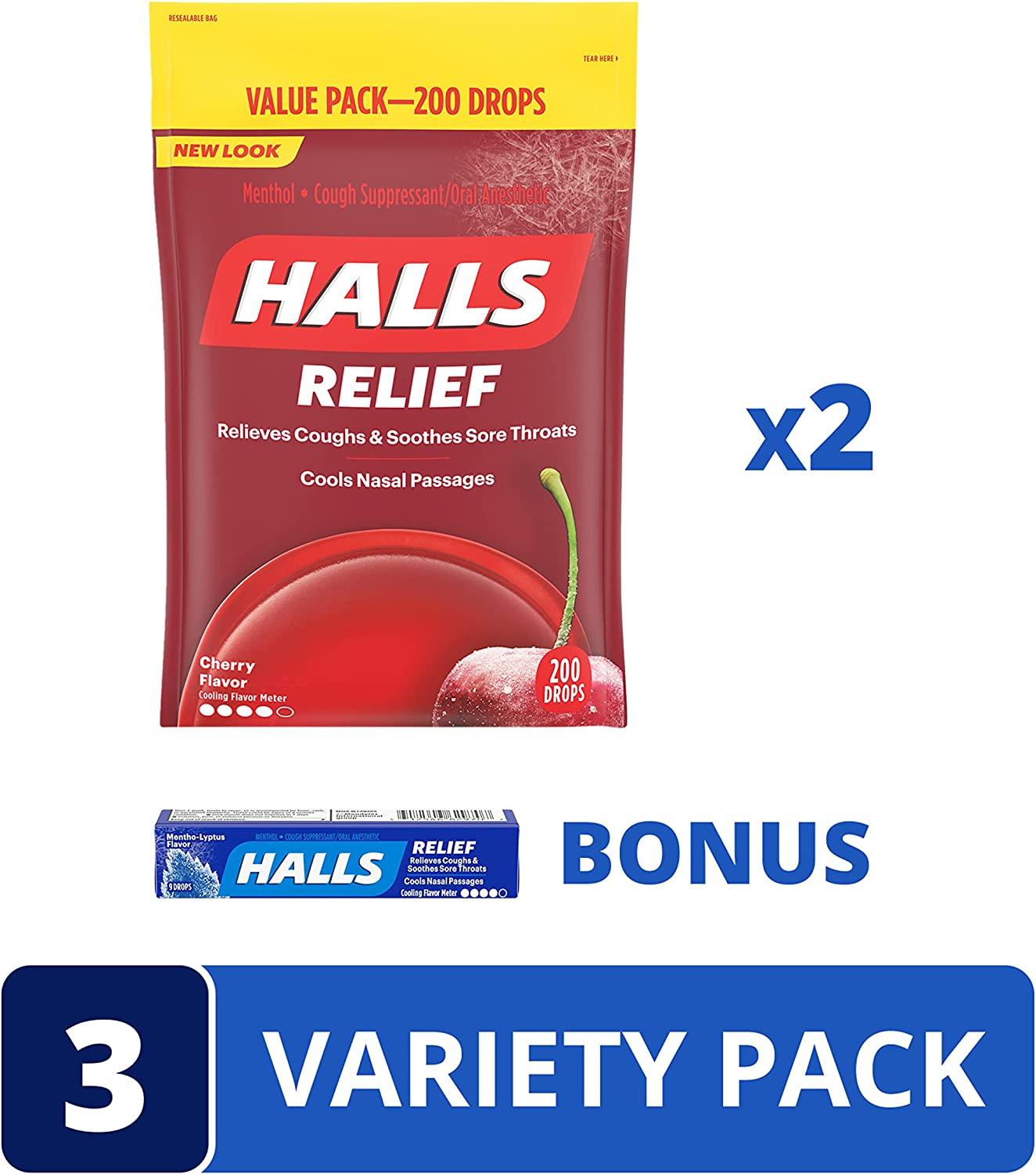 HALLS Relief Cherry Cough Drops Value Pack - 400 Total Drops + Bonus Mentho-Lyptus Drops | Buy ...