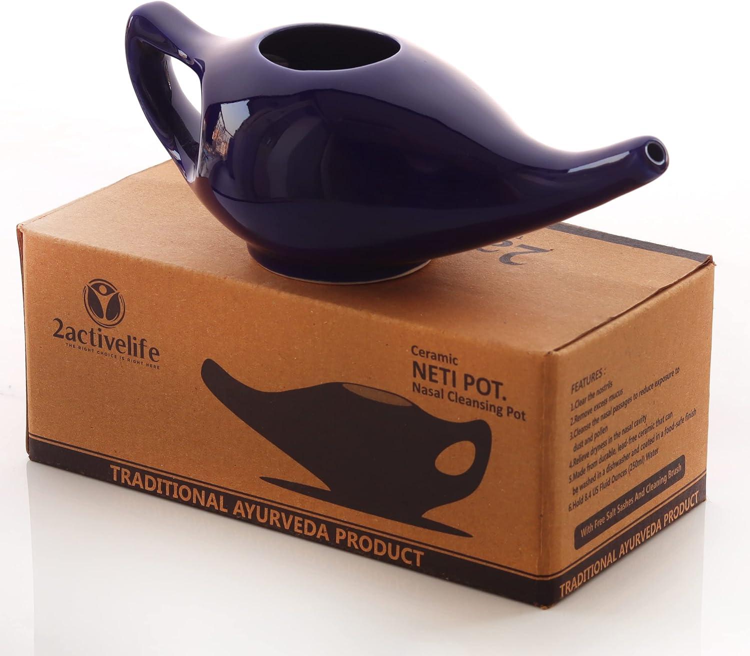 Handmade Ceramic Neti Pot Set - 225 ml Capacity with Salt for Sinus ...