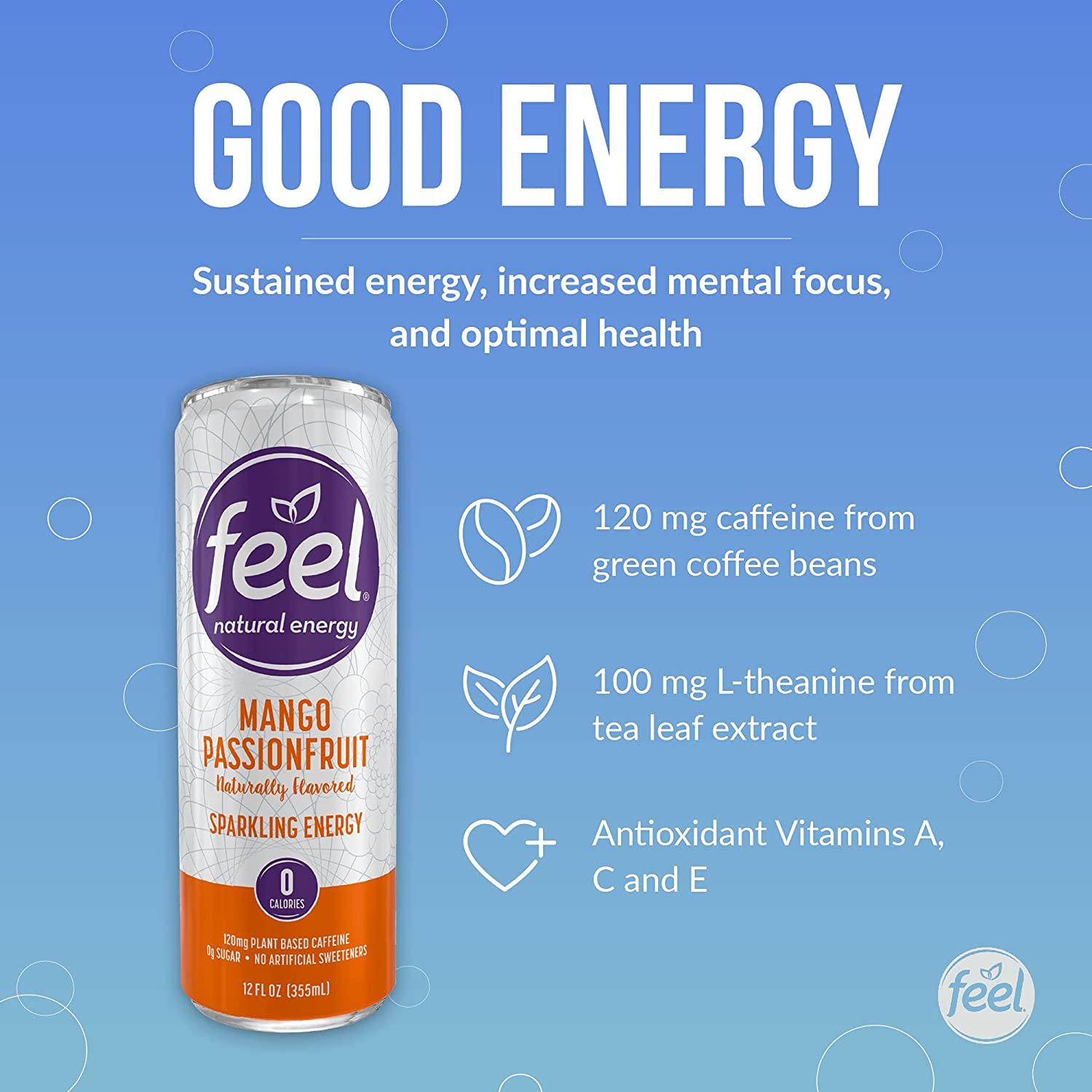 FEEL Sparkling Mango Passionfruit Energy Drink - Zero Sugar, Healthy L ...