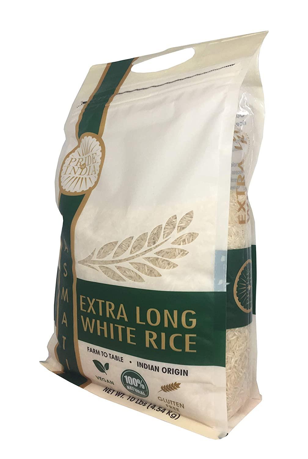 Pride Of India Extra Long Indian Premium White Basmati Rice 10lb Bag ...