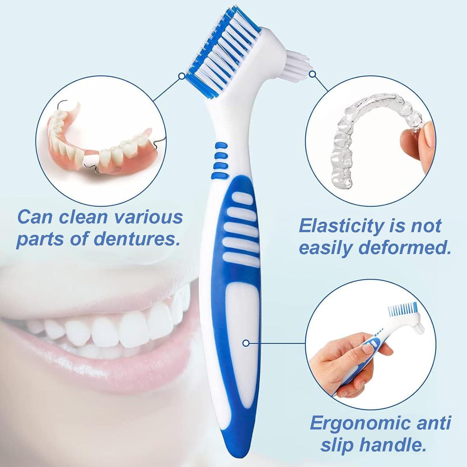 Prosthetic Toothbrush Set - 4 Multi-Layered Denture Brushes for False ...