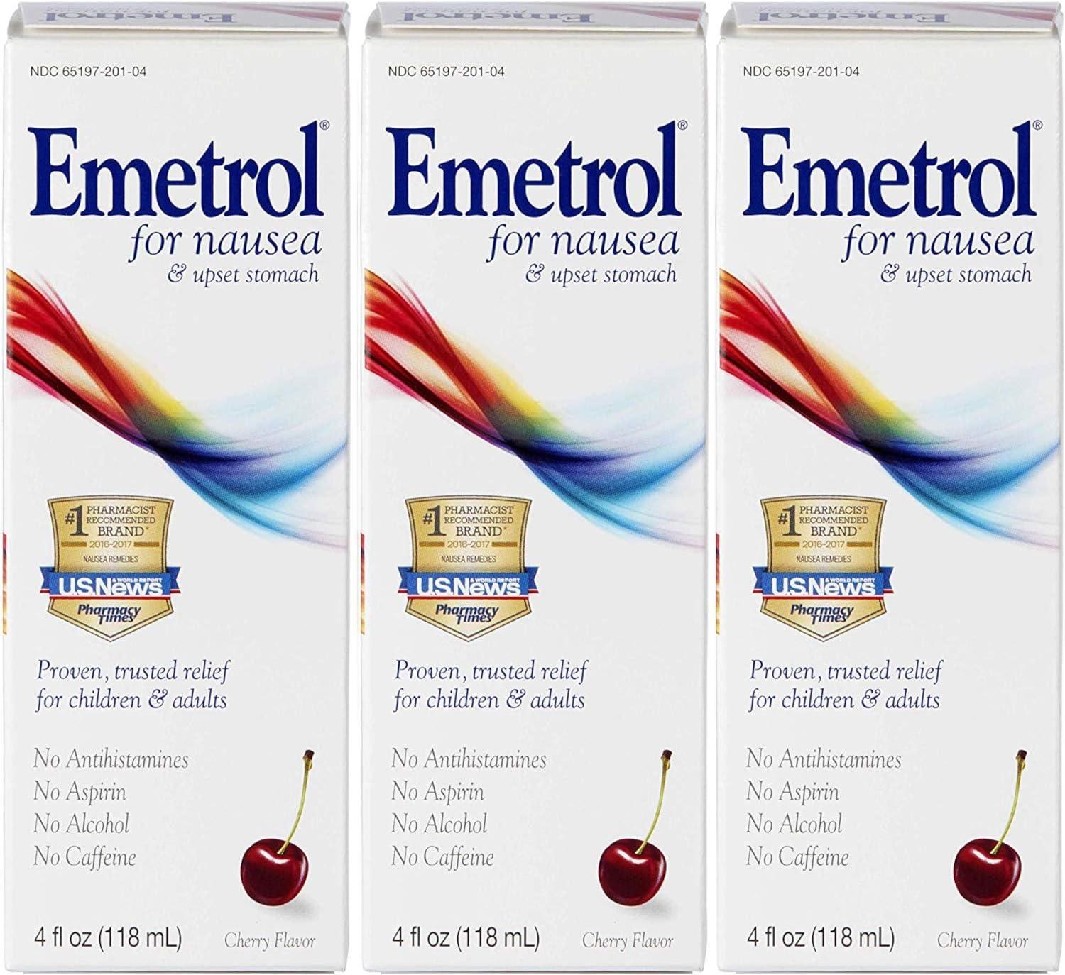 Pack of 3 Emetrol for Nausea Cherry 4oz - Fast Relief Formula