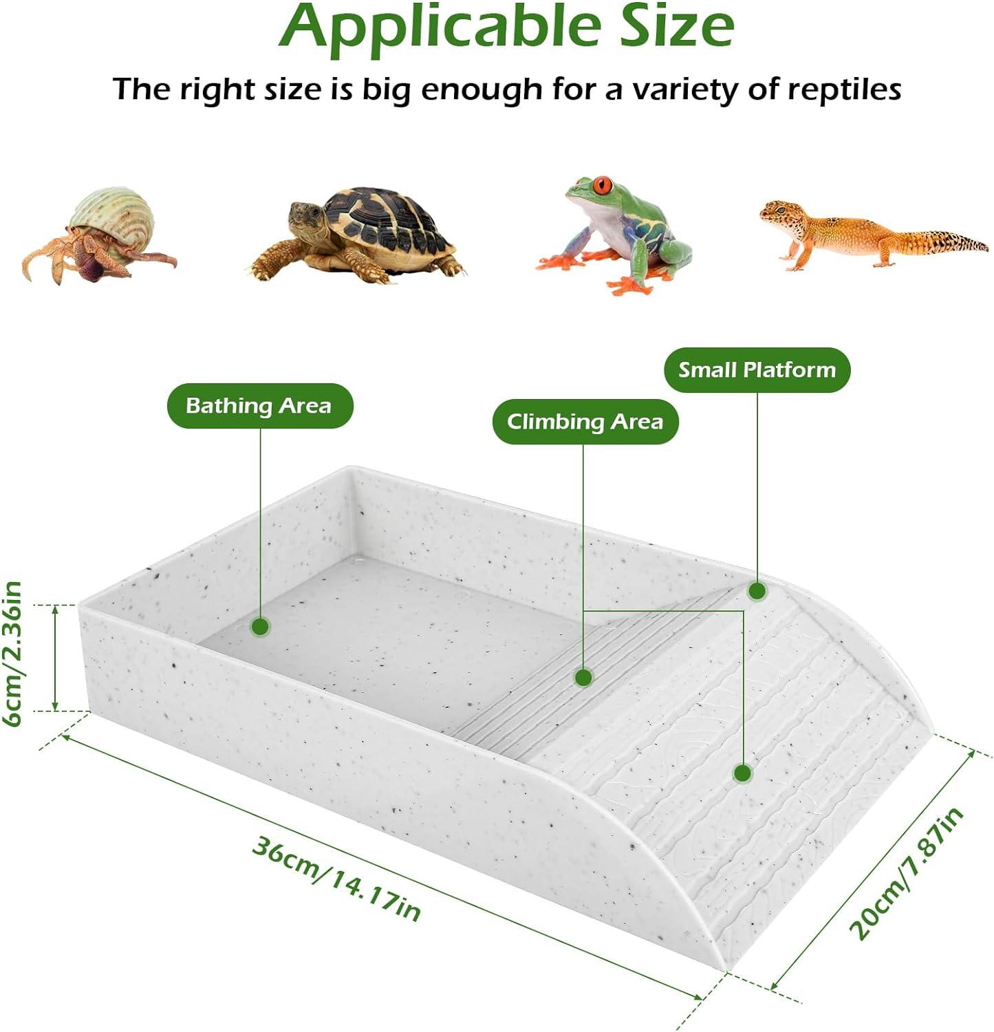 Tortoise Bath Dish Tortoise Water Bowl with Anti-Slip Ramp Reptile Food ...