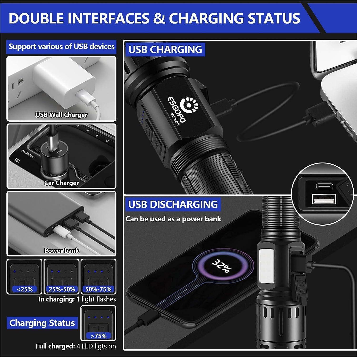 100000 Lumen Rechargeable Flashlight | High Power Handheld LED ...