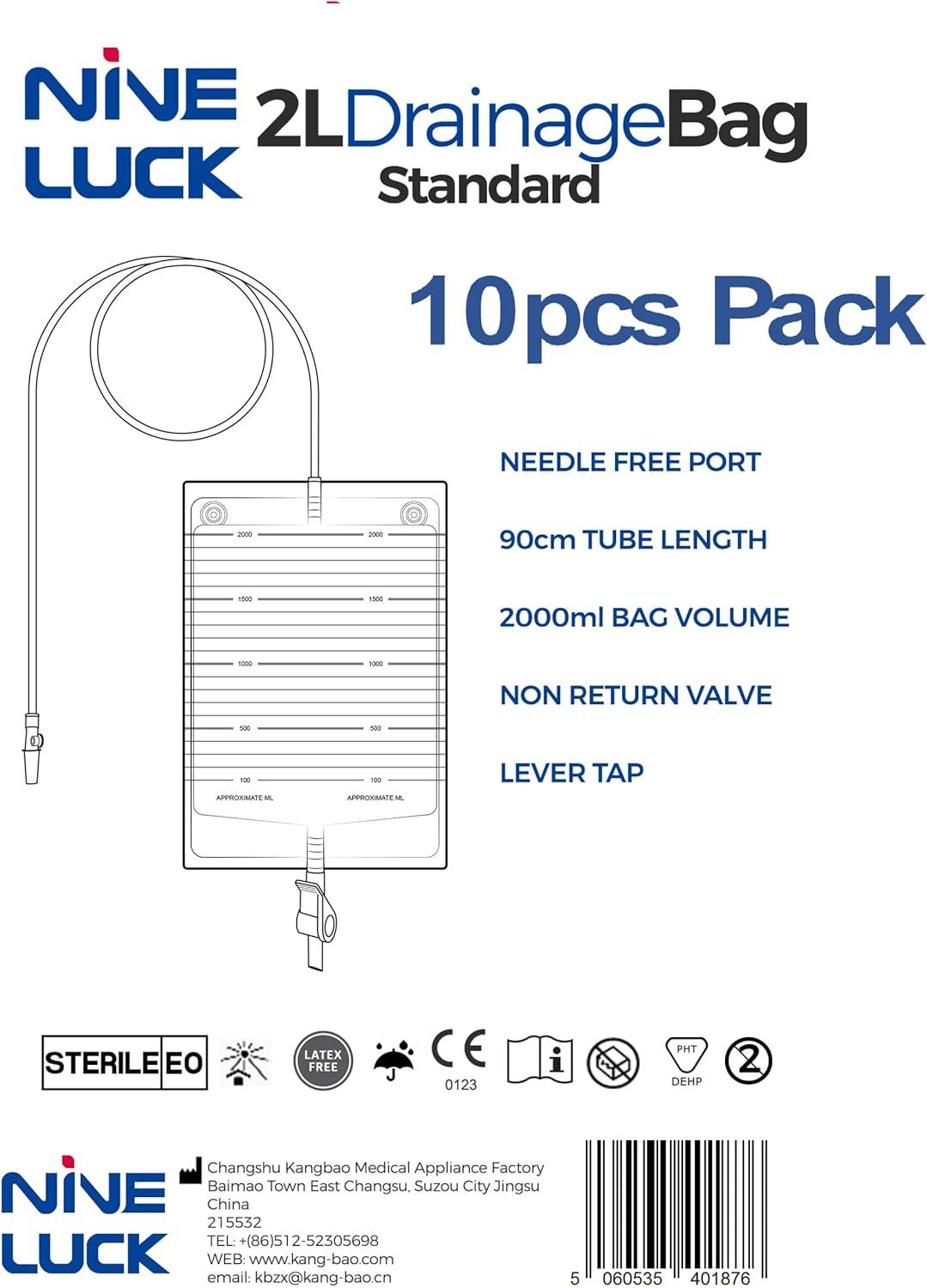 10pcs Box of Urine Drainage Bag 2000ml Capacity STERILE Overnight Urine ...