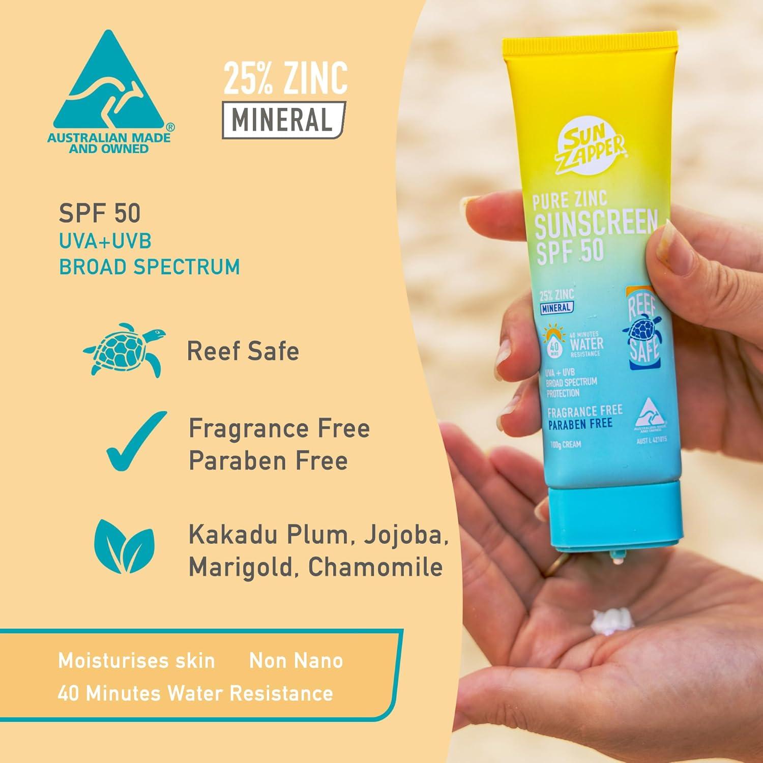 Sun Zapper Pure Zinc Sunscreen SPF 50 - Reef Safe Mineral Zinc ...