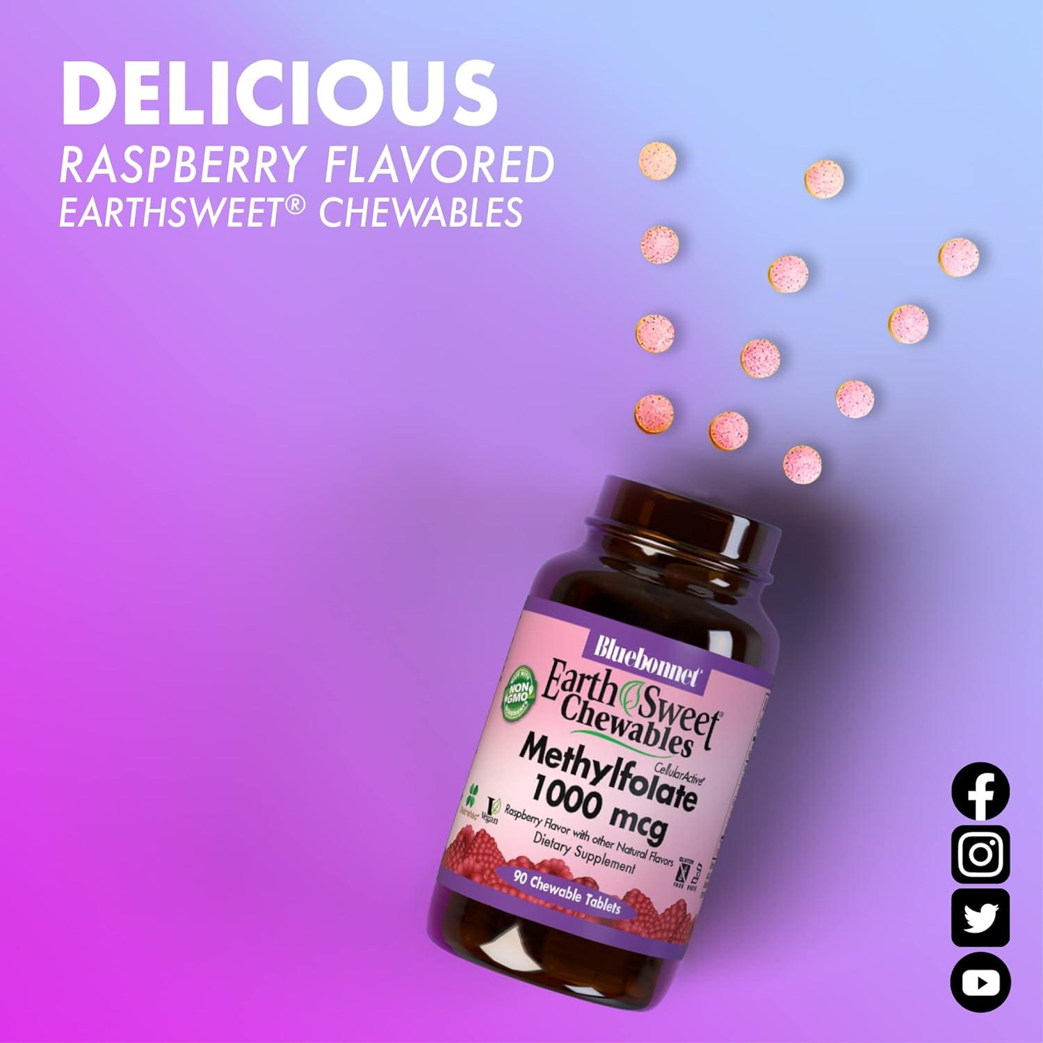 BlueBonnet Earth Sweet Methylfolate 400 mcg Chewable Tablets - 90 Count ...