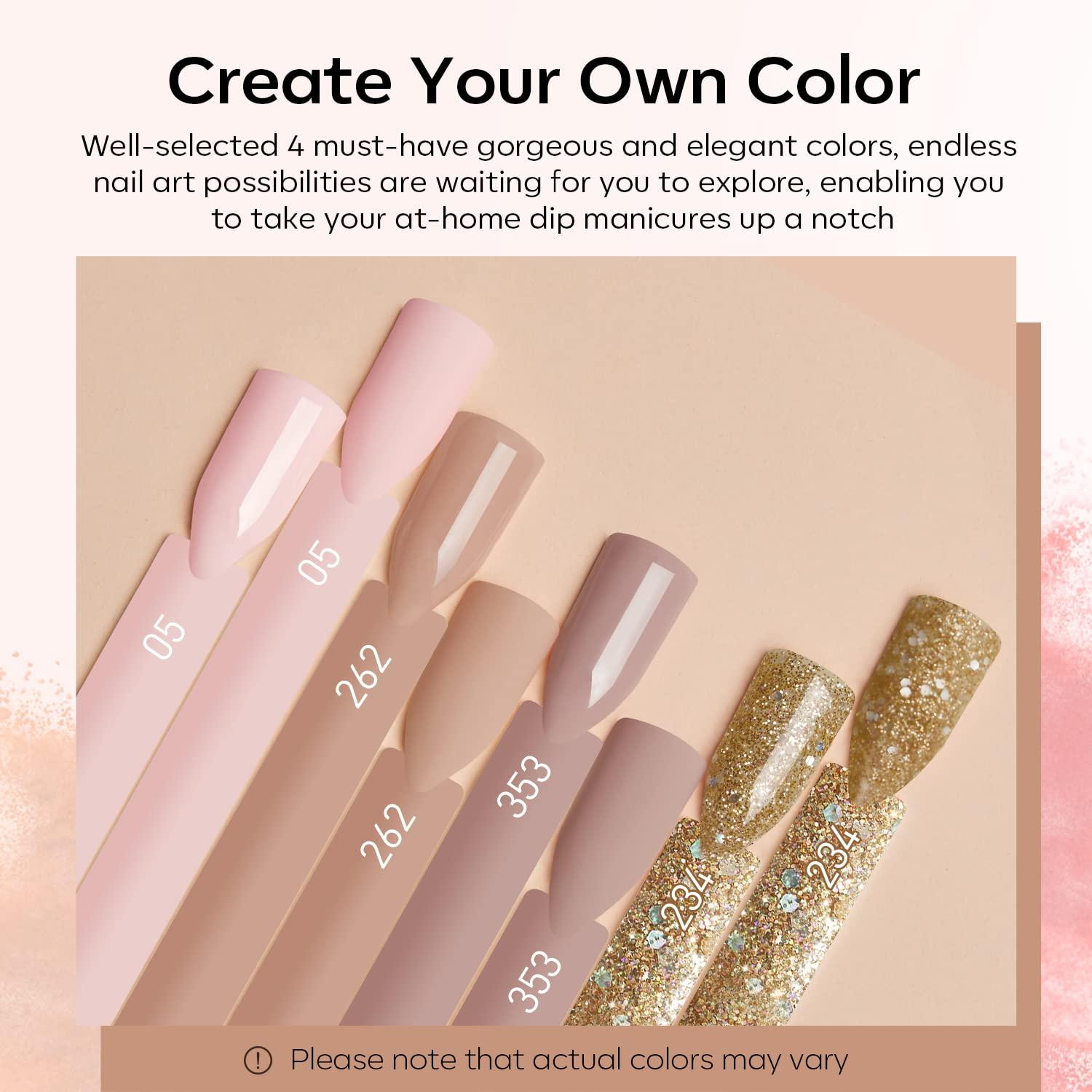 Modelones 11 Pcs Dip Powder Nail Kit - Nude Skin Tones & Gold Glitter ...
