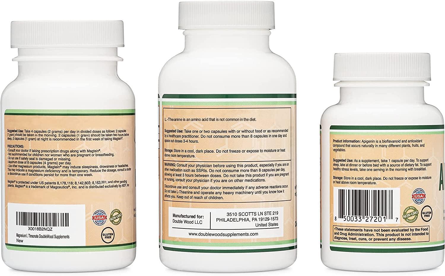 Double Wood Magtein Sleep Bundle - Magnesium Threonate, Apigenin, L ...