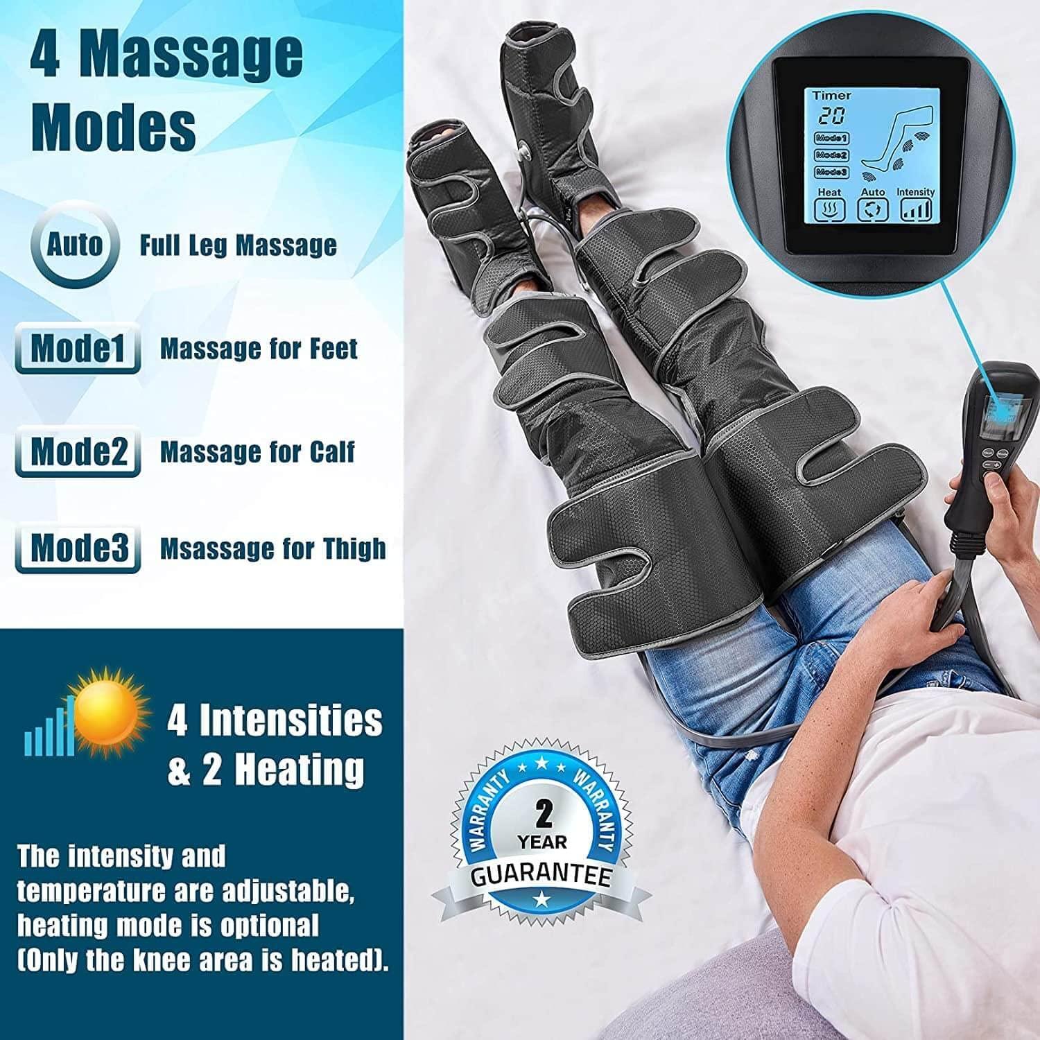 Air Compression Leg Massager with Heat Levels - Circulation & Muscle ...