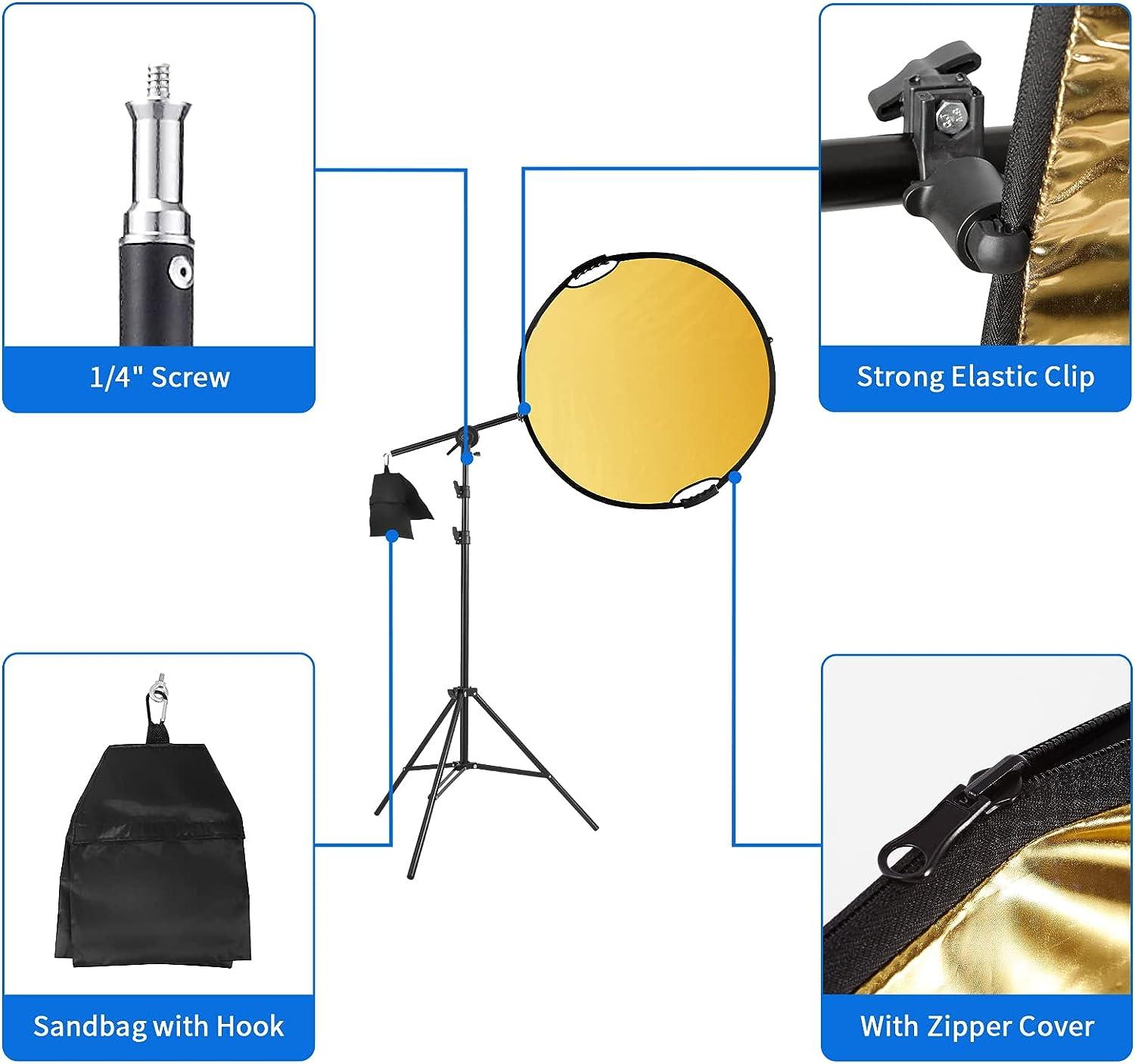 Selens 32in 5-in-1 Light Reflector Holder Stand Kit with Boom Arm ...