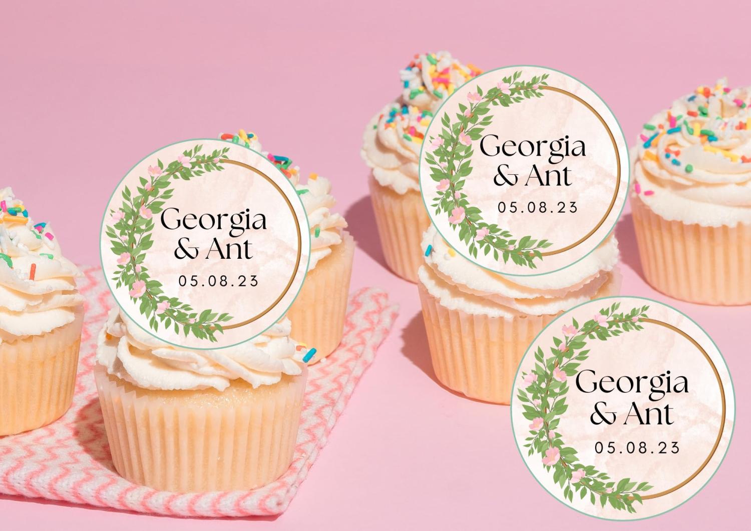 20 x EDIBLE Personalised Wedding cupcake toppers wafer/icing uncut ...