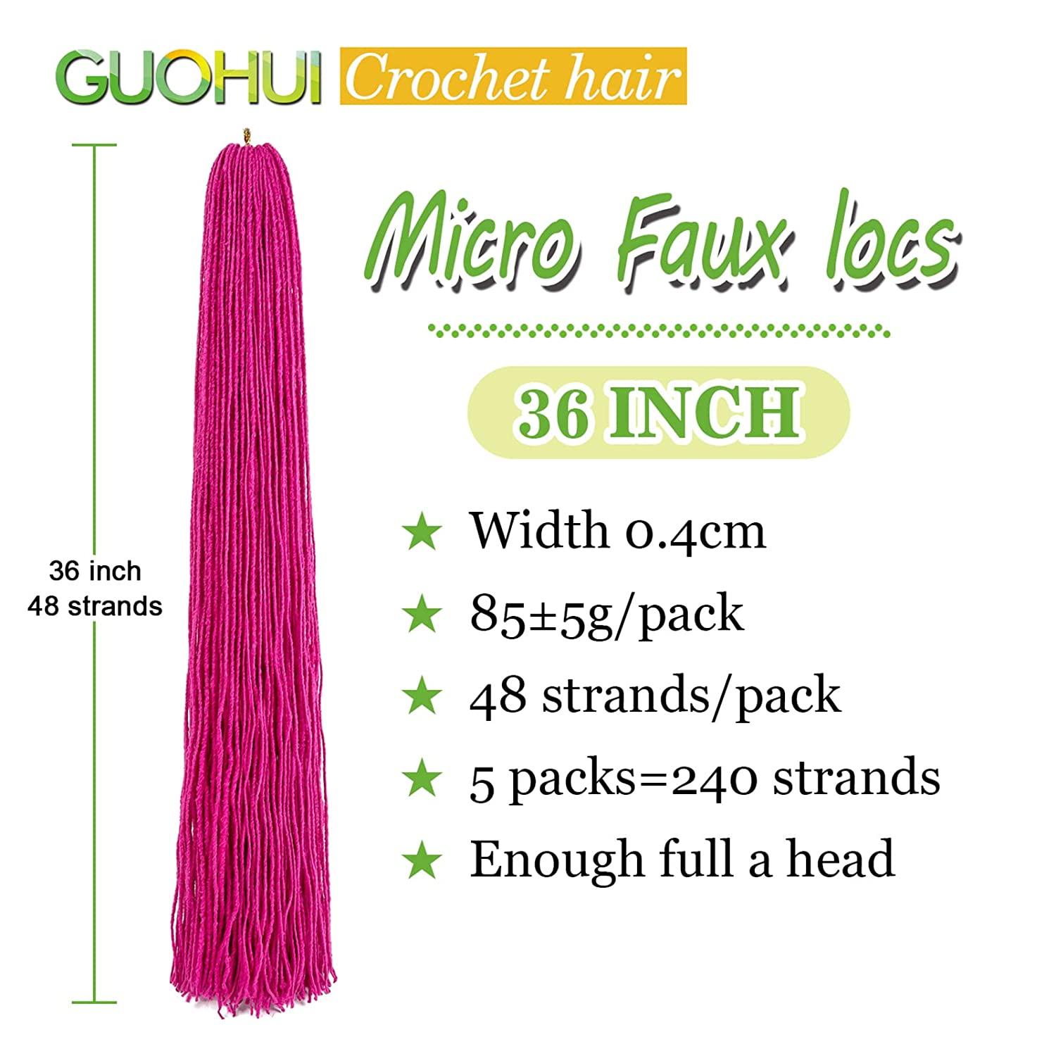 GUOHUI Micro Faux Locs Crochet Hair 36 Inch 5 Packs Dark Pink - DIY ...