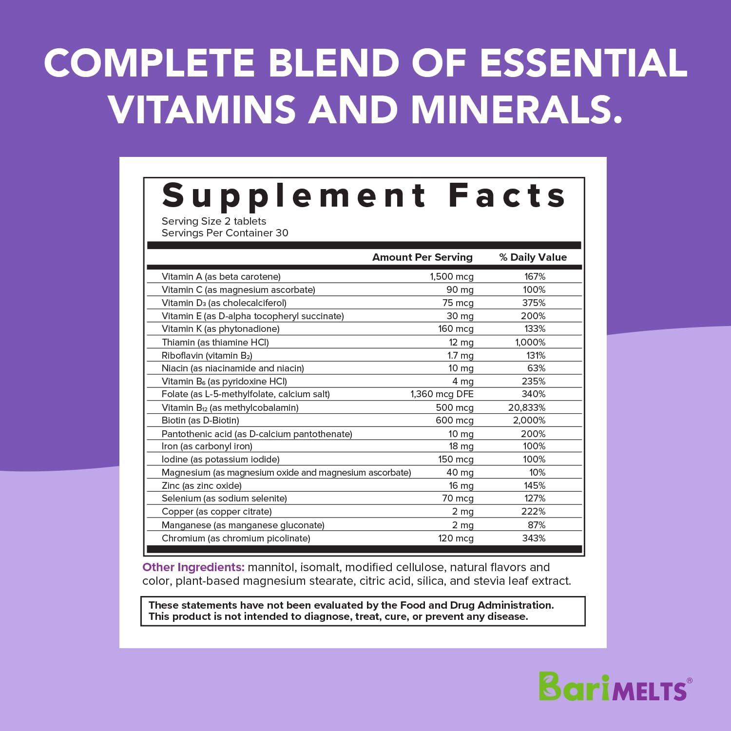 BariMelts Multivitamin with Iron - Fast Melting Bariatric Supplement ...