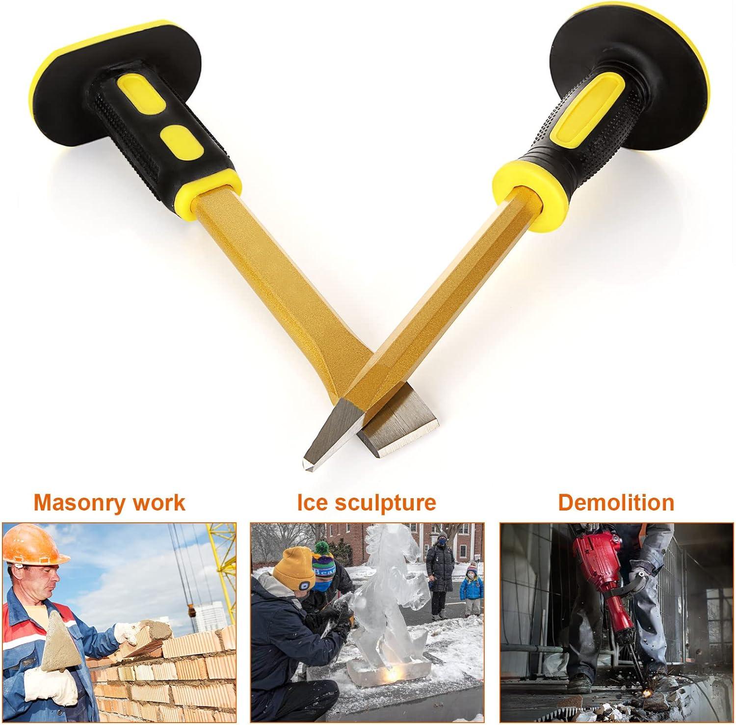2 Pack 12 Inch Heavy Duty Cold Chisel Set with Hand Protection Flat and ...