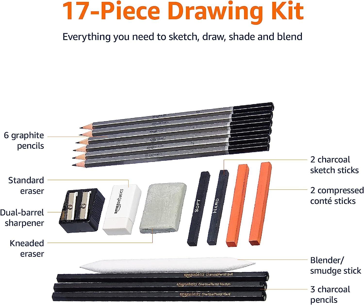 Amazon Basics Sketch and Drawing Art Pencil Kit - 17 Piece Set in ...