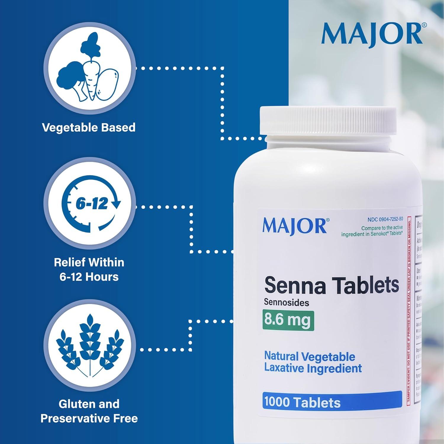 Senna 8.6 Mg Natural Vegetable Laxative 1000 Tablets by MAJOR ...