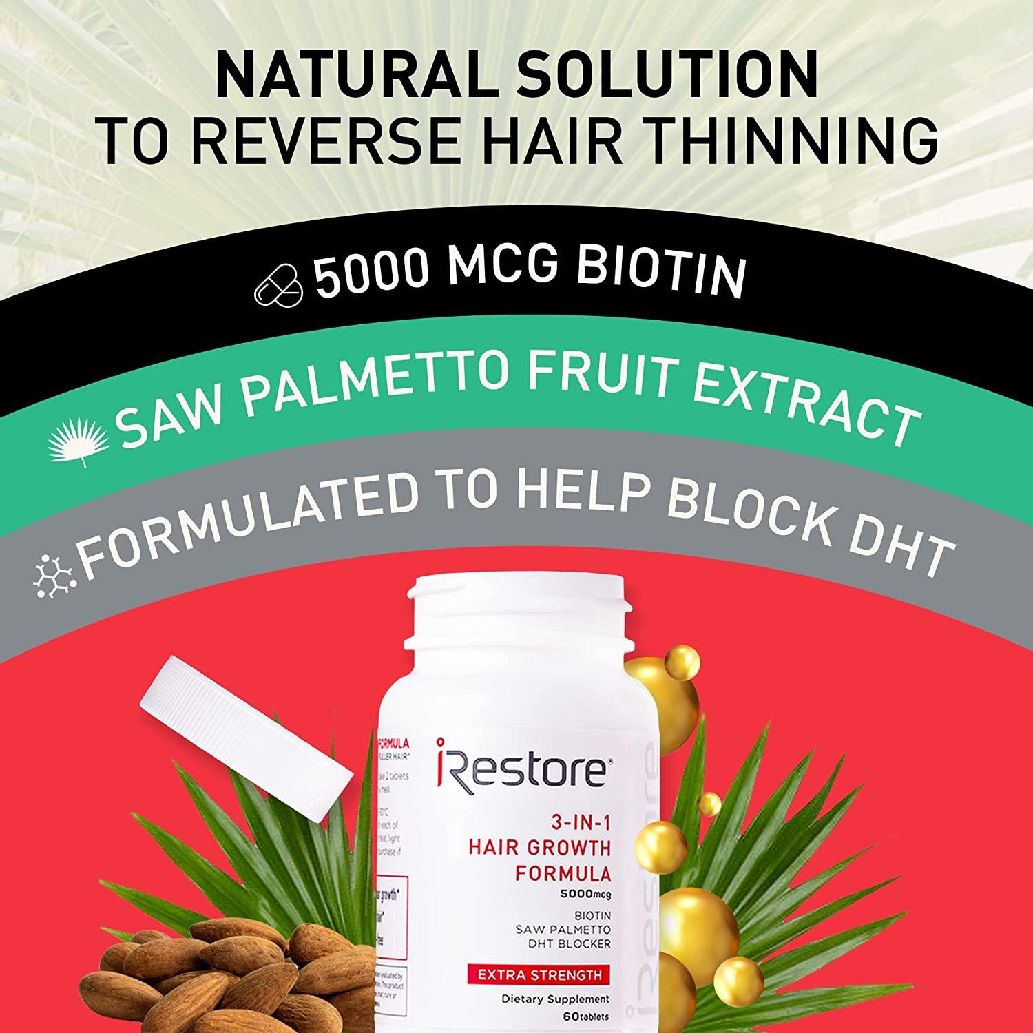 iRestore 3-in-1 Hair Growth Supplement with Biotin and DHT Blocker - 60 ...