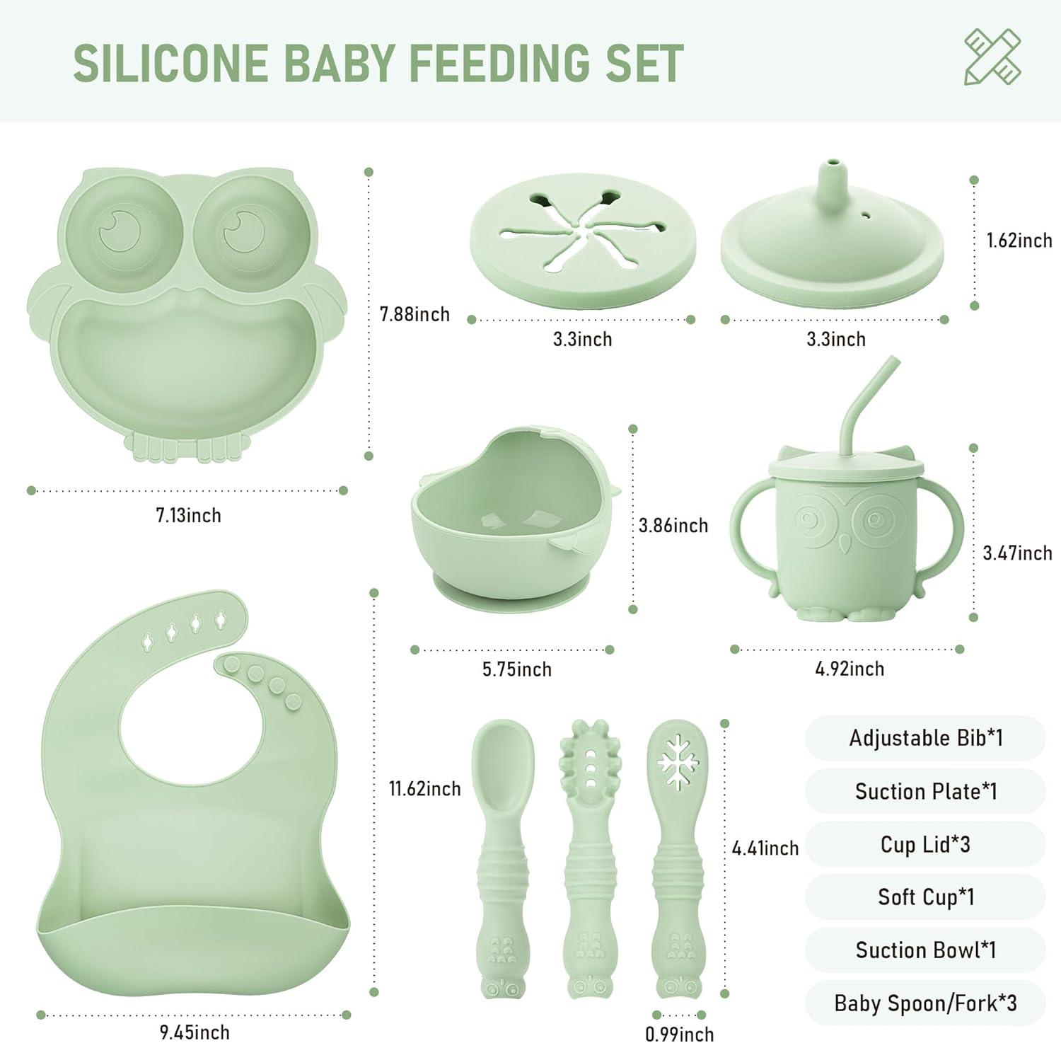 Silicone Baby Weaning Set (10 Pcs) - Adjustable Bib, Suction Bowl ...