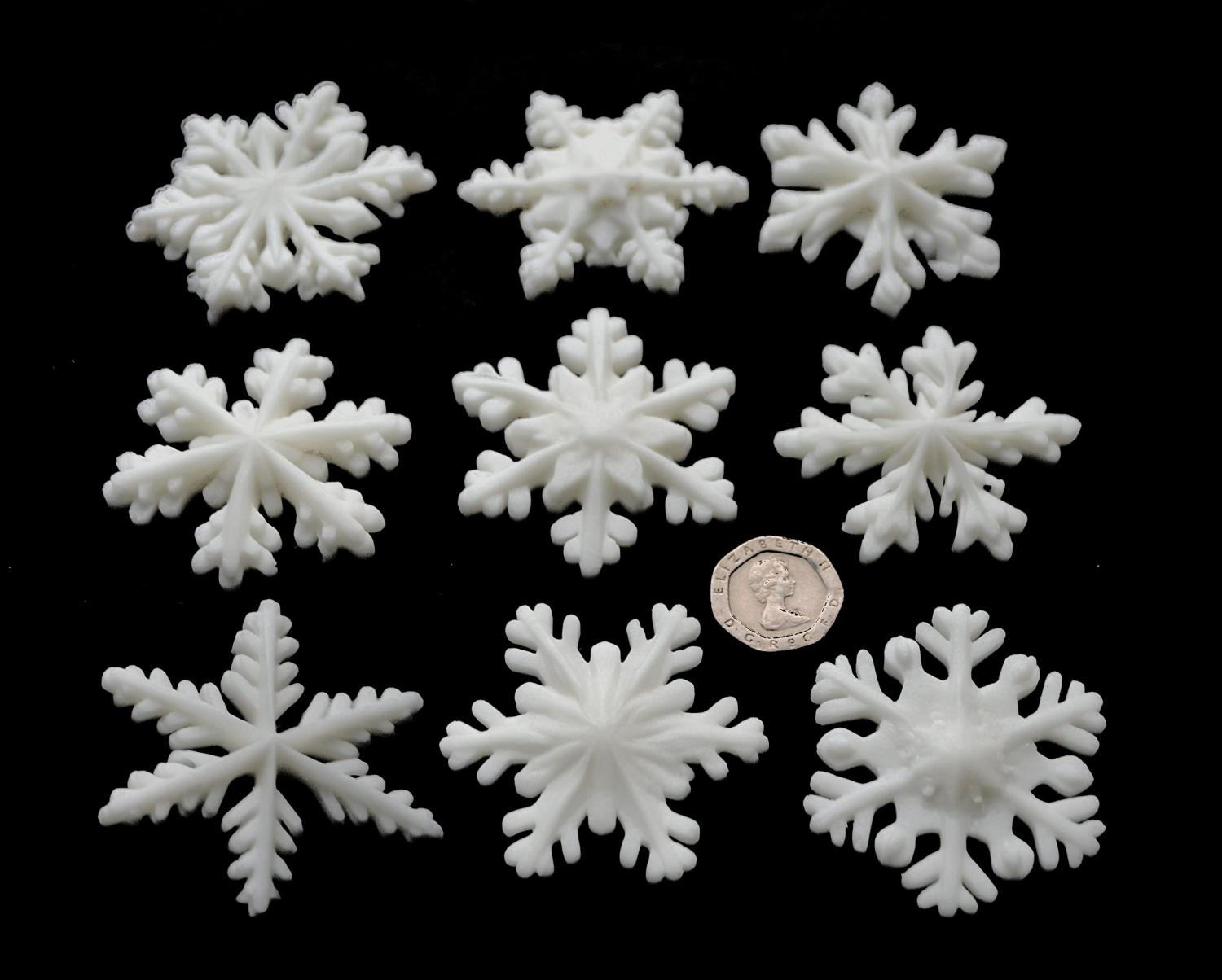 9 x Edible 3D Extra Large Snowflakes 20 colours toppers decorations ...