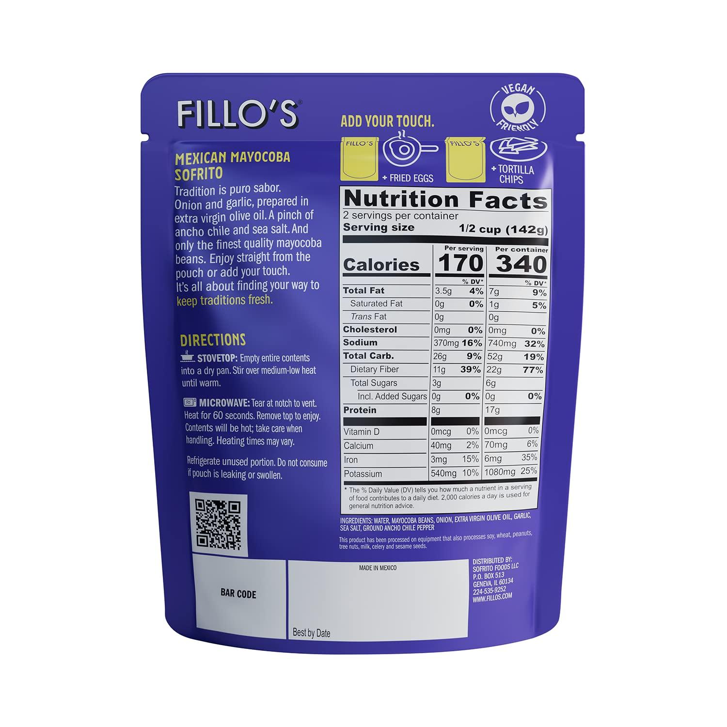 Fillos Mexican Mayocoba Sofrito Beans 6-Pack - 10 oz Each | Seasoned ...