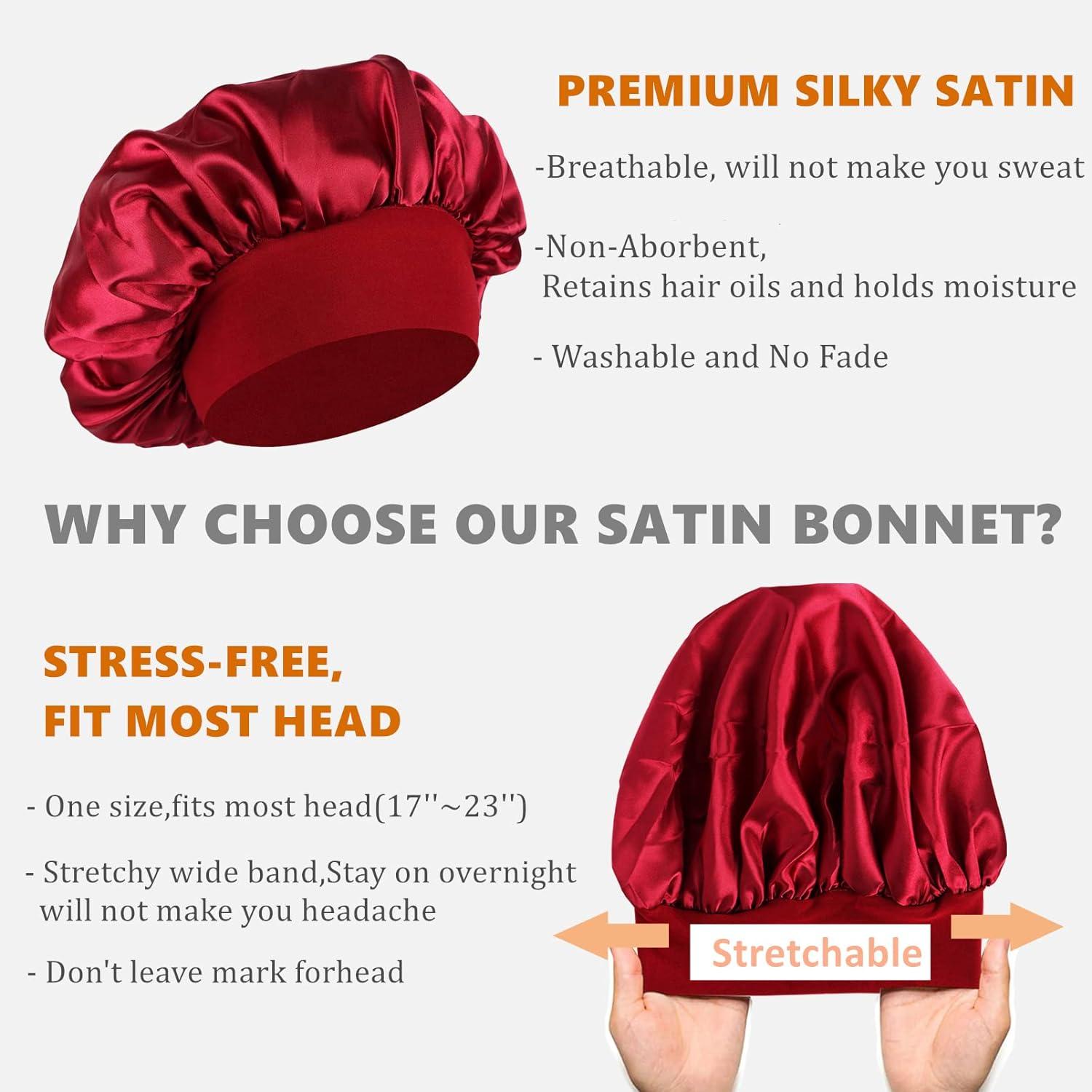 Himoswis Satin Bonnet for Sleeping - 4 Pack Hair Bonnets for Black ...