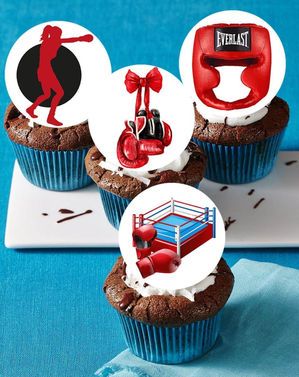 24 x Pre-Cut Boxing 1 Edible Stand up Wafer Paper Cupcake Toppers Cake ...