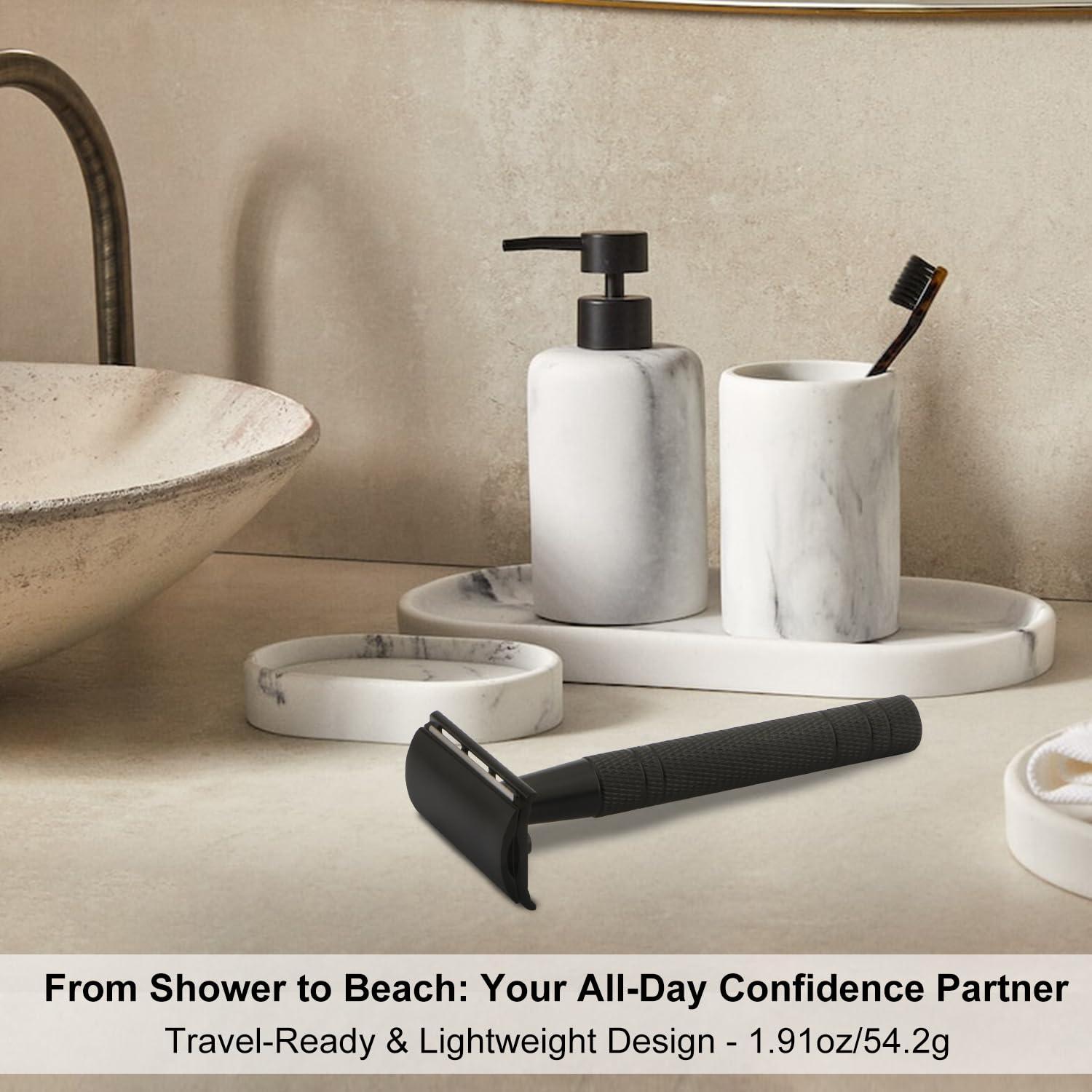 Matte Black Double Edge Safety Razor + 10 Platinum Coated Blades | Men ...