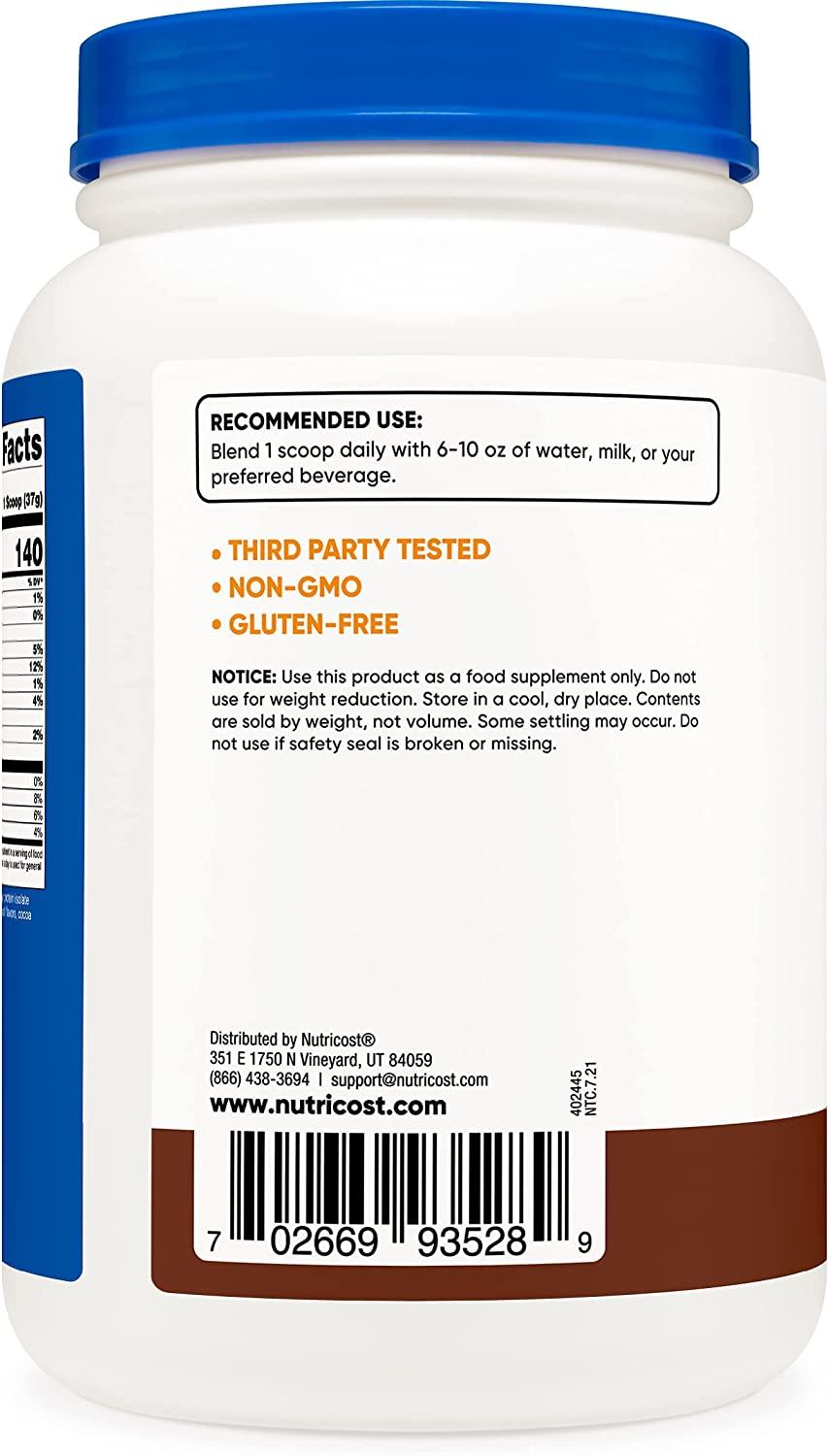 Nutricost Grass-Fed Whey Protein Isolate (Chocolate) 2LBS - Non-GMO, Gluten-Free, Natural ...