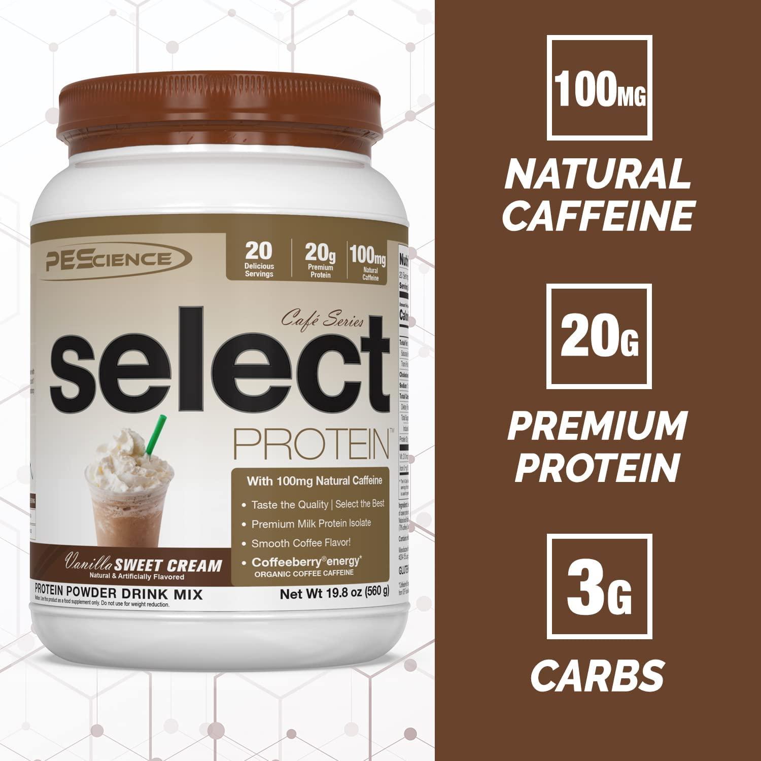 PEScience Select Cafe Protein Vanilla Sweet Cream - 20 Servings, Coffee Flavored Whey & Casein ...