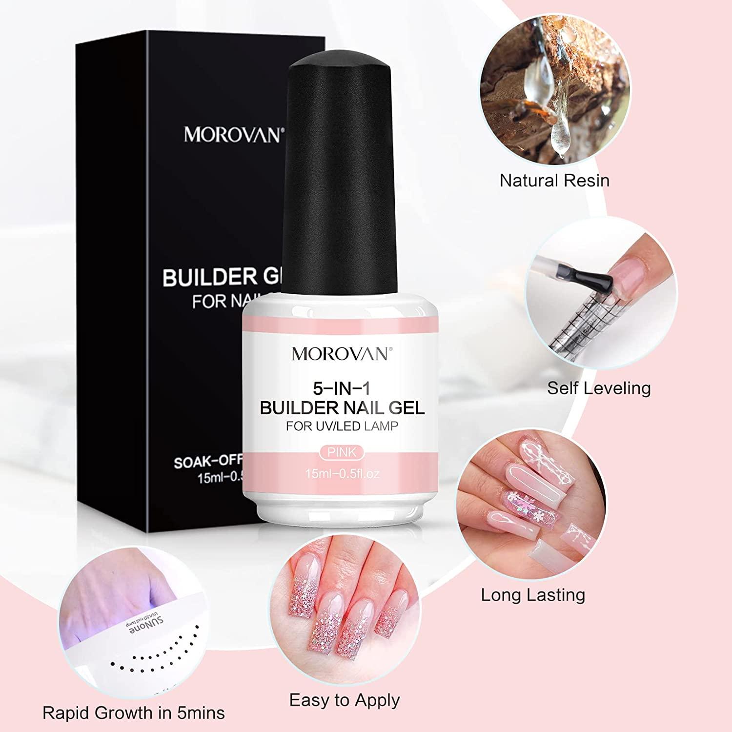Morovan Pink Builder Gel for nails - 5-in-1 Brush-On Professional Hard ...