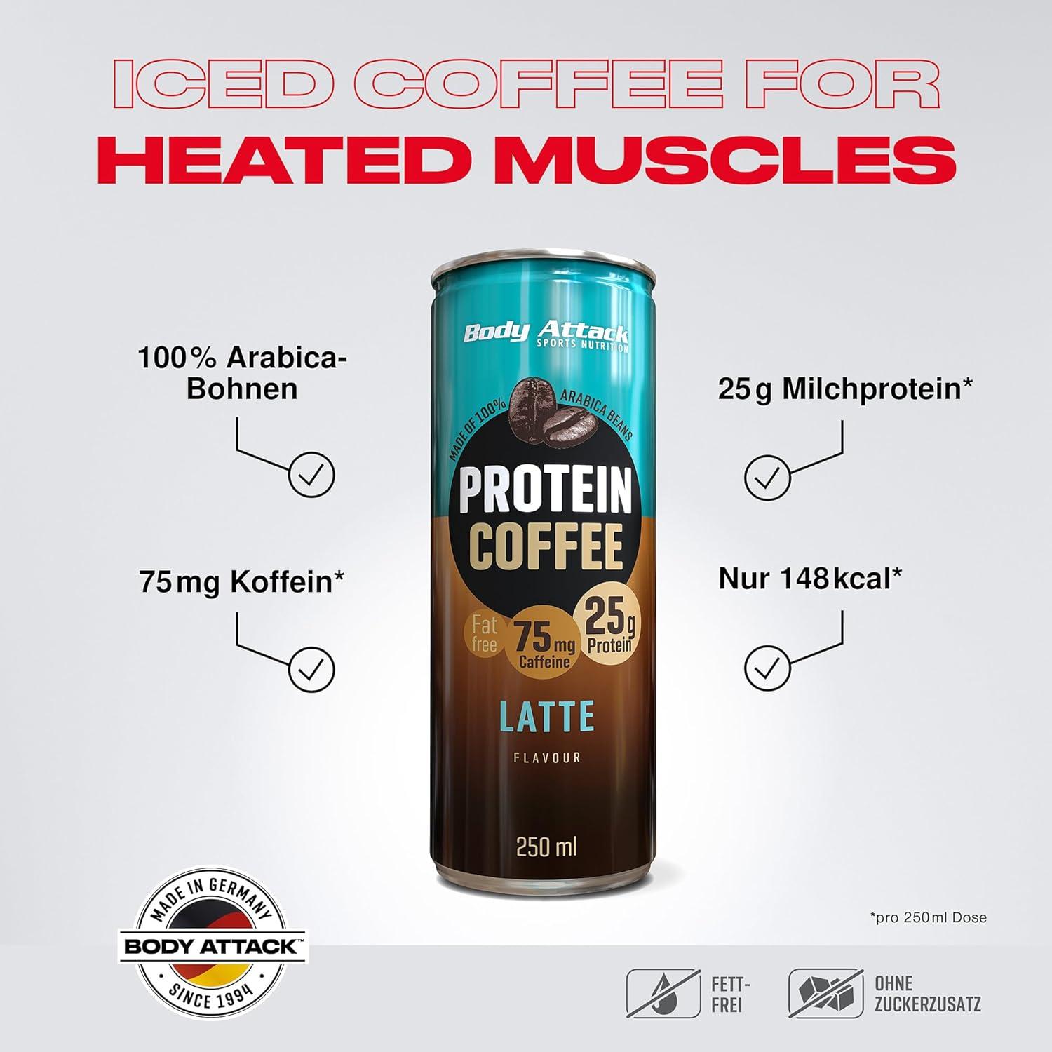 Body Attack Protein Coffee Latte - 12x250ml | Iced Coffee with 25g ...