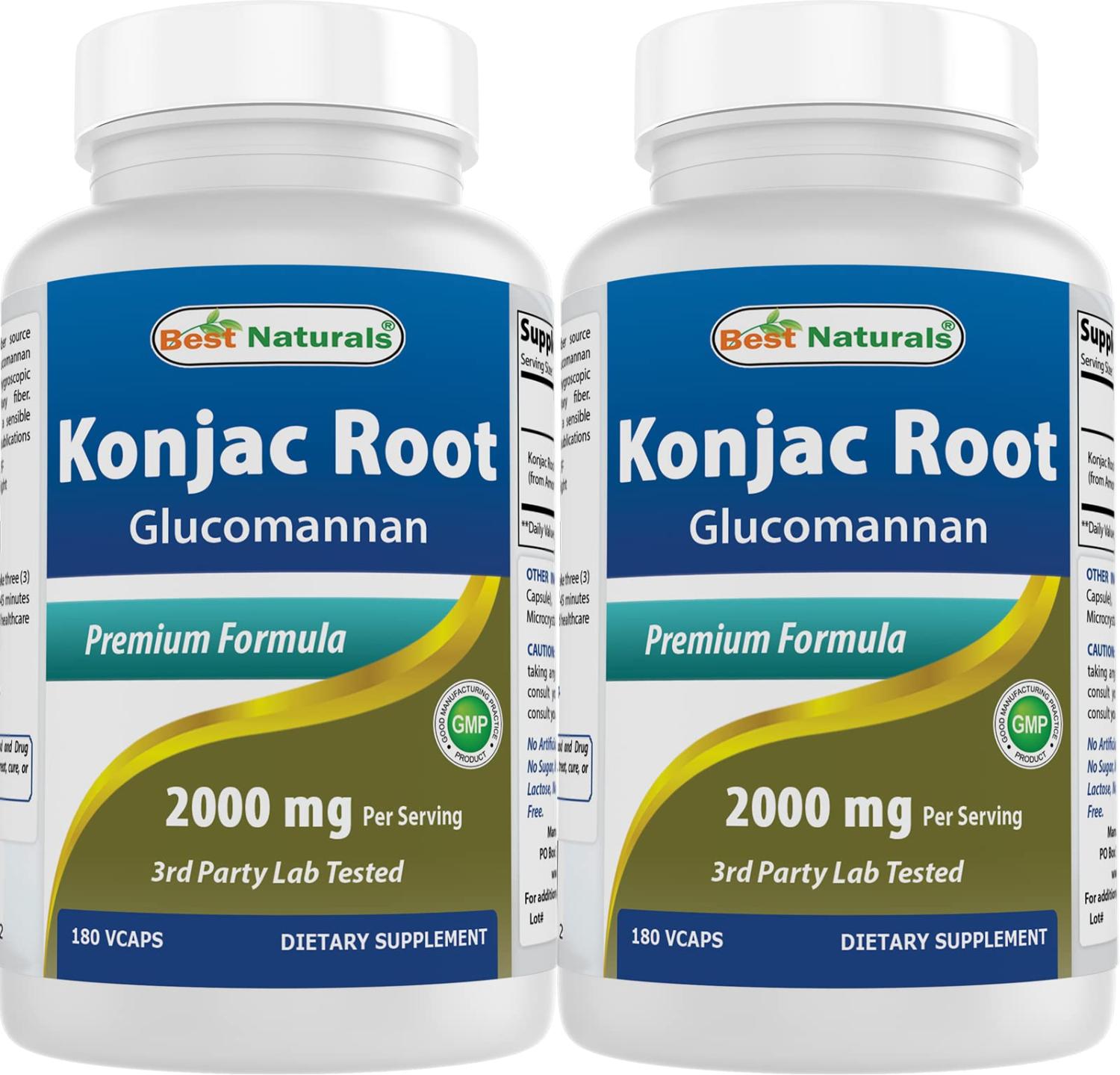 2 Pack Best Naturals Konjac Glucomannan Root 2000mg - 180 Veg Capsules ...