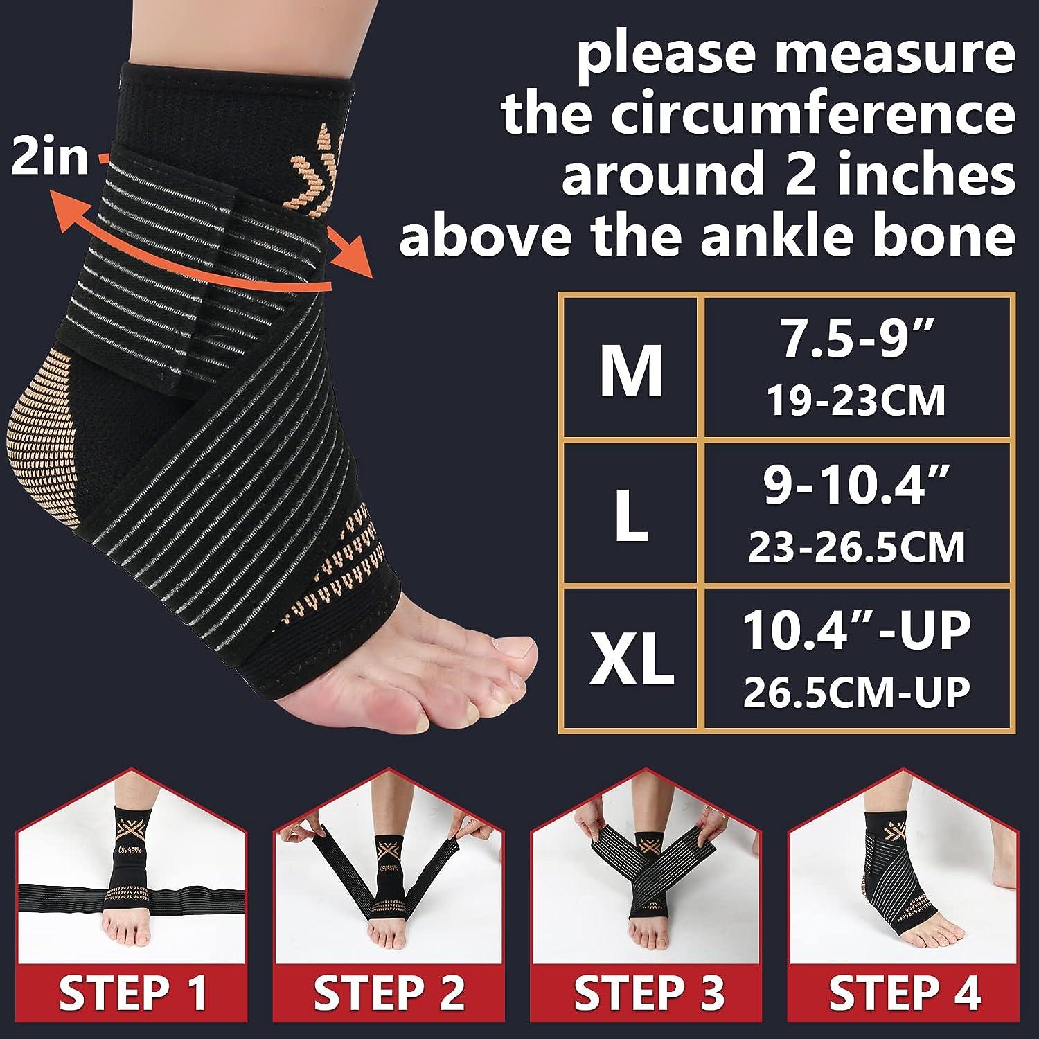 Copper Ankle Brace Compression Sleeve for Men & Women - Adjustable Arch ...