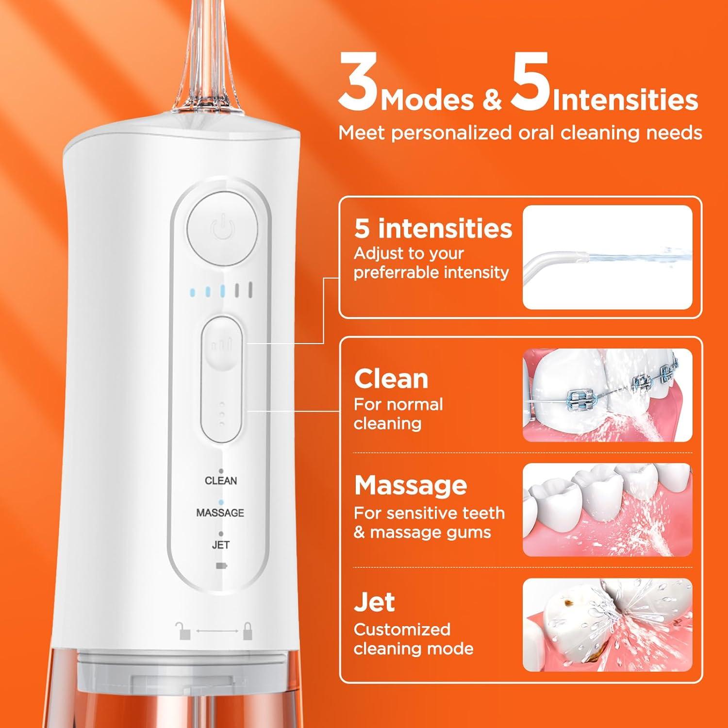 Bitvae Cordless Water Flosser - 3 Modes, 5 Intensities, 6 Jet Tips, USB ...
