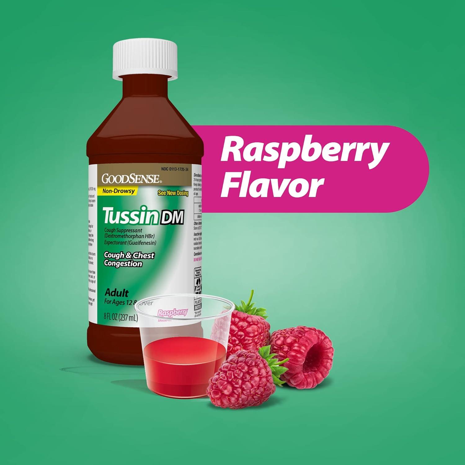 GoodSense Tussin Cough Syrup DM - Raspberry Flavor 8 Fl Oz | Chest ...