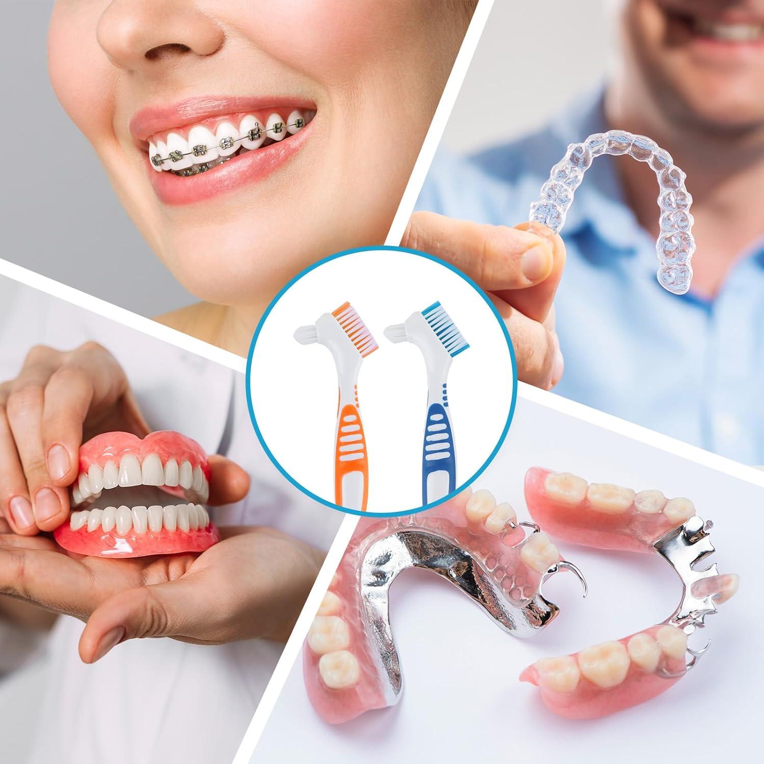 Denture Brushes 2 Pack - Portable Double-Sided Cleaning Brushes for ...