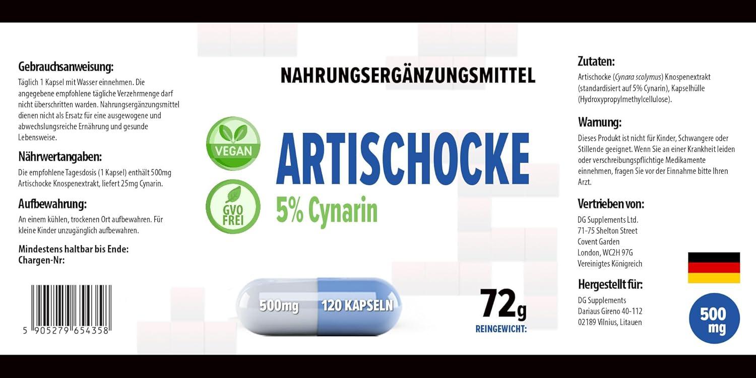 Hepatica Artichoke Extract 500mg | 120 Vegan Capsules | 5% Cynarin ...