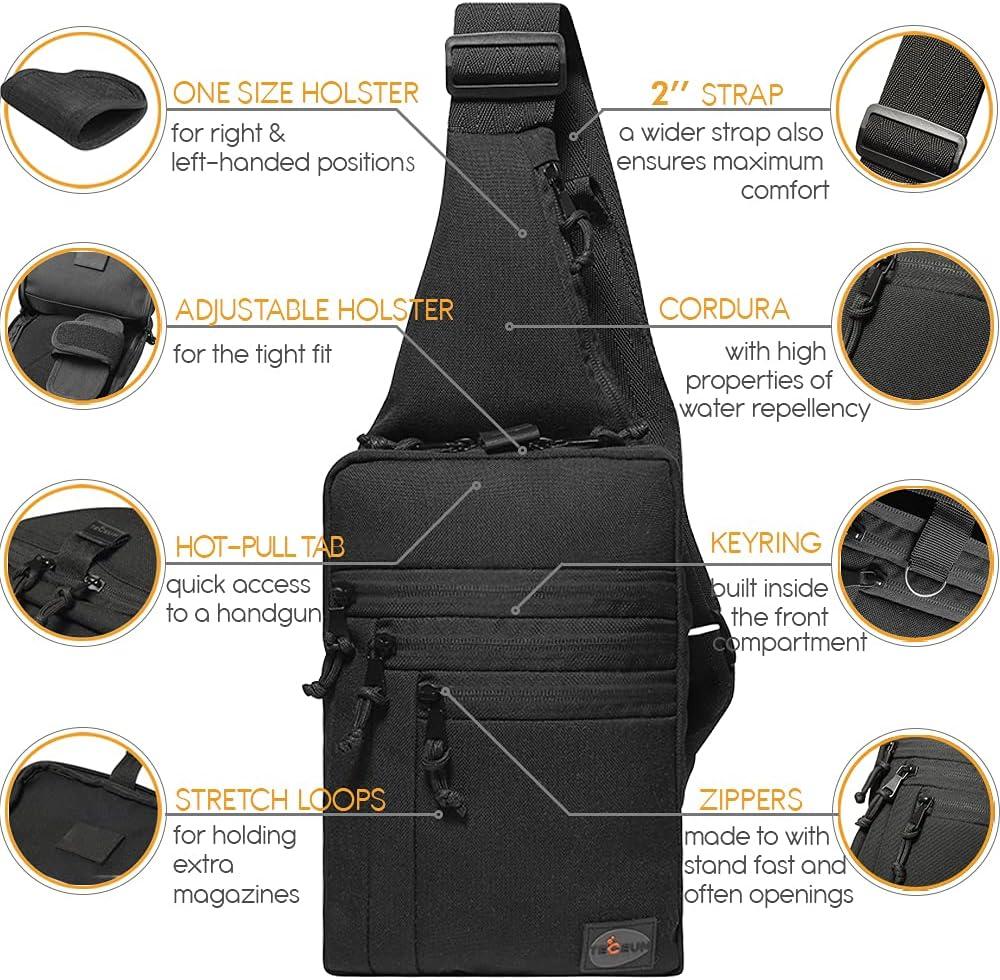 TECEUM Tactical Compact Sling Bag | Concealed Carry Handgun CCW | Black ...