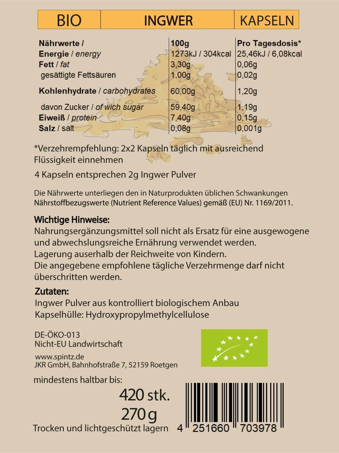 Buy Spintz 420 pc Bio Ginger Capsules | Vegan 2000 mg High Dose ...