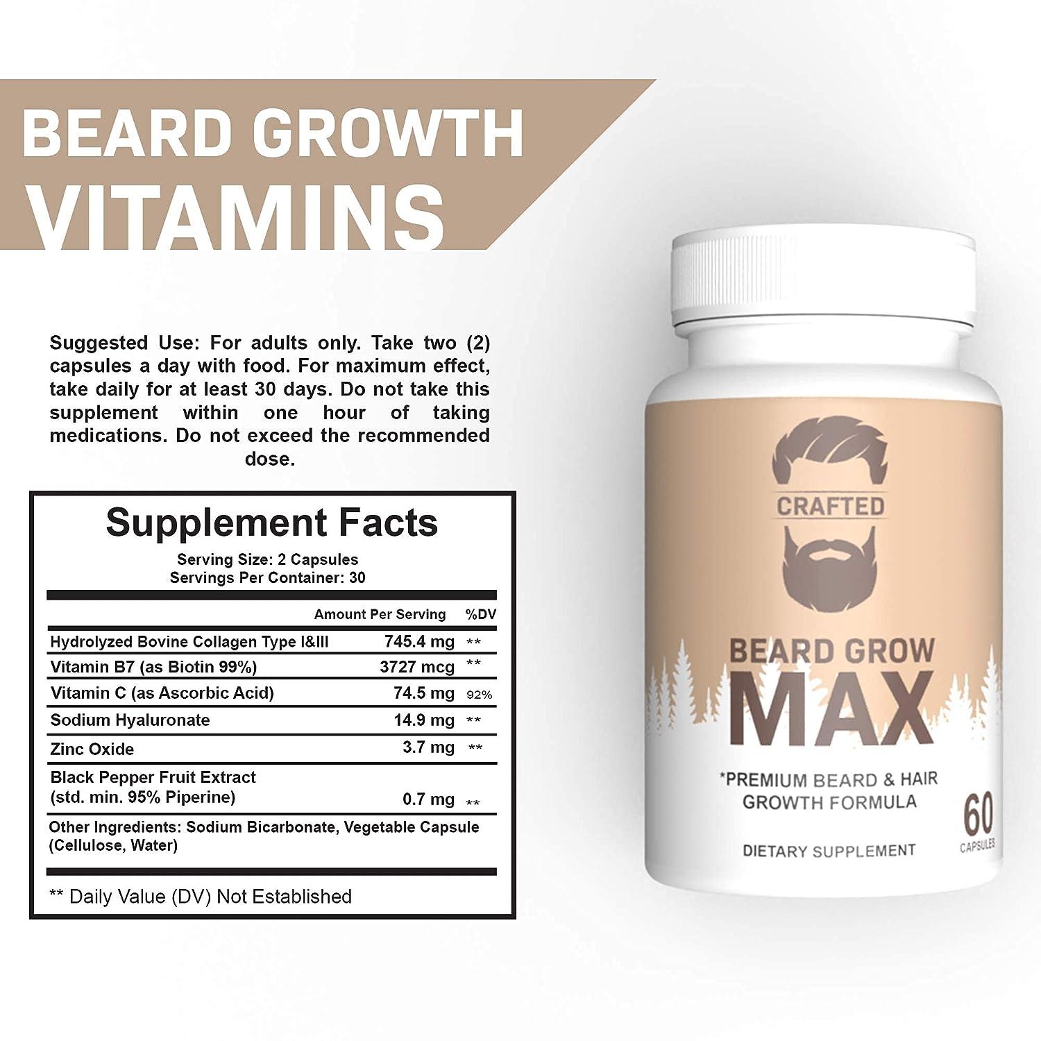 Beard Growth Biotin Supplement with Collagen | 60 Beard Vitamins for ...