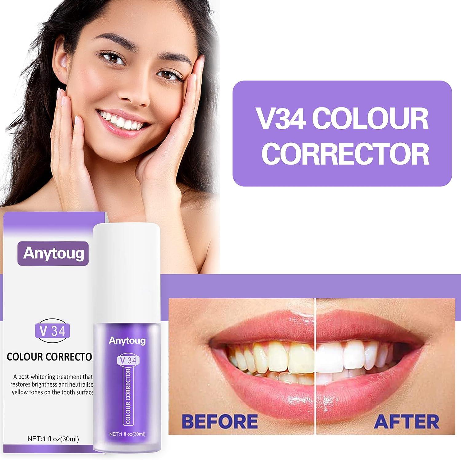 V34 Whitening Toothpaste - Colour Corrector for Brighter Teeth, Stain ...