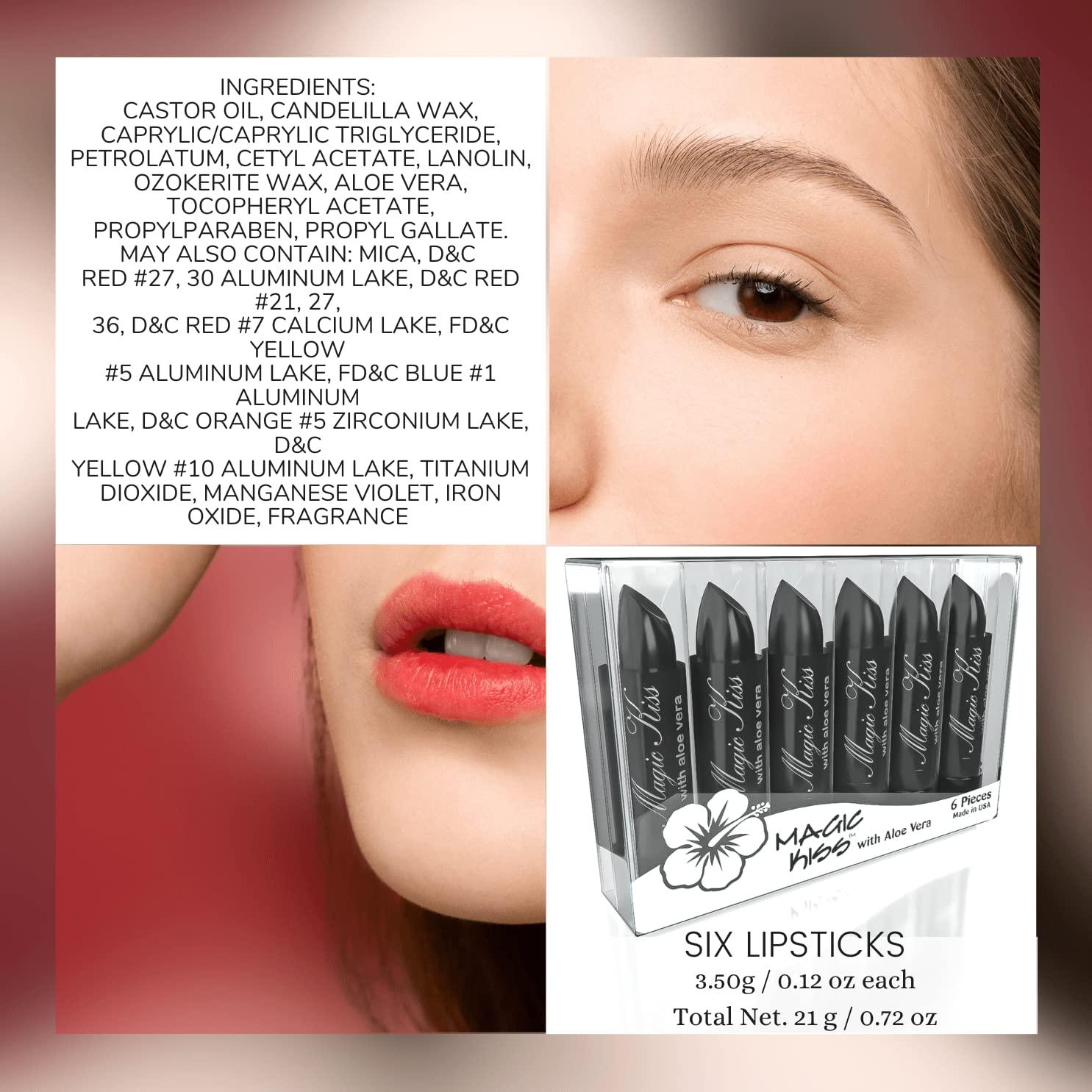 Magic Kiss Aloe Vera Color Changing Lipstick Set - 6 Pack (Black ...