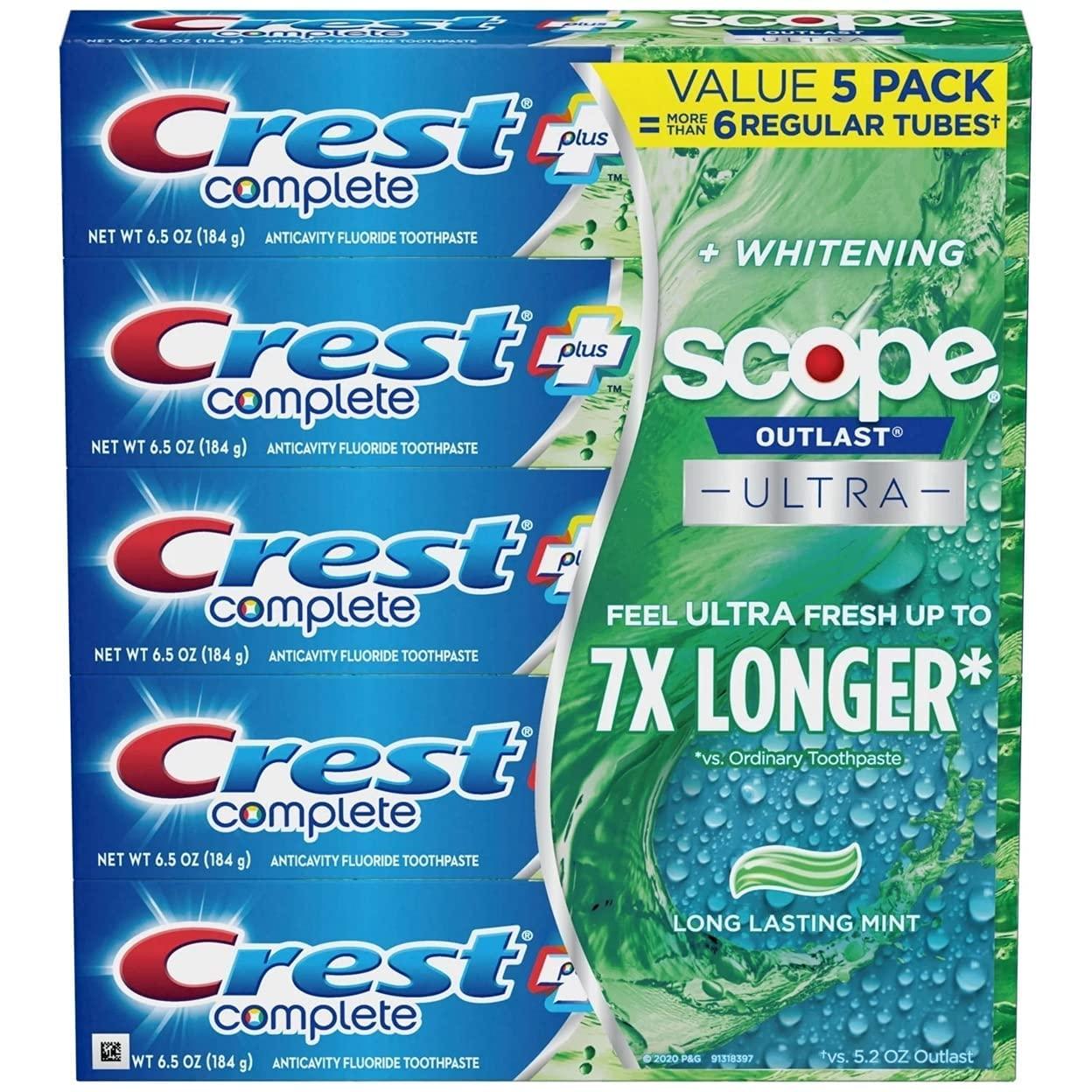 Crest Complete Whitening + Scope Toothpaste 6.5 oz (5 Pack) - Get a ...