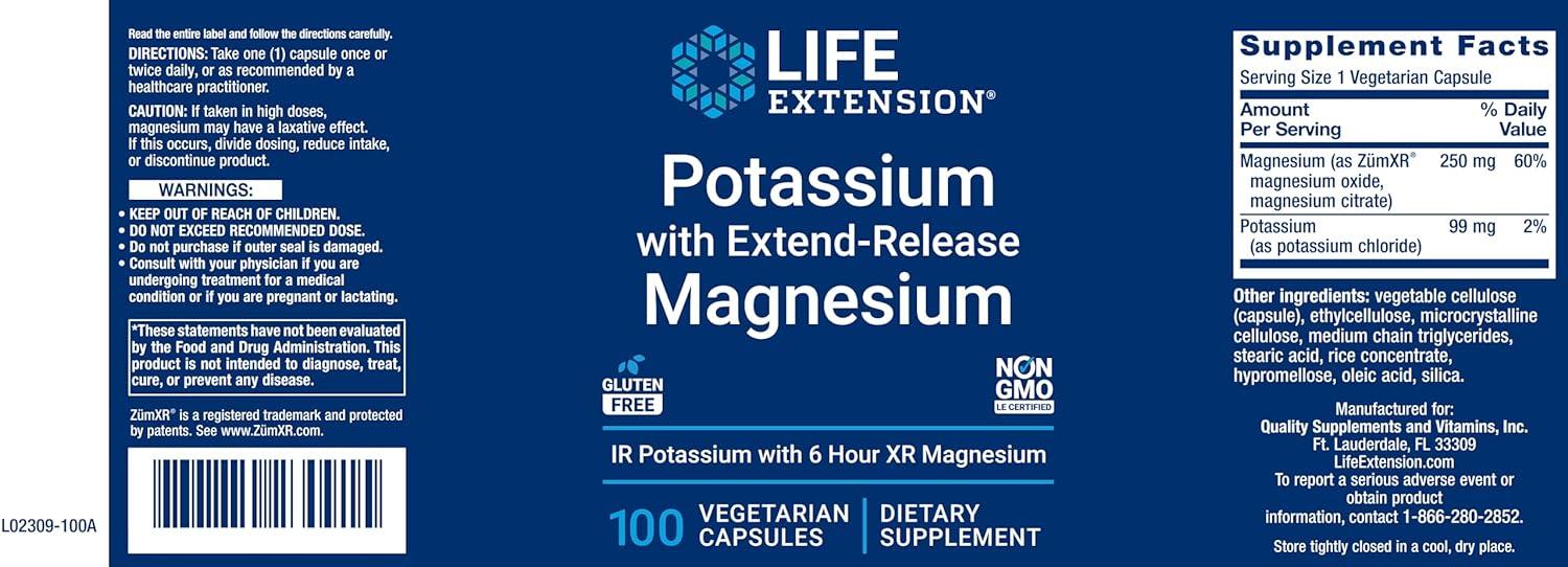 Life Extension 99mg Potassium & Extend-Release Magnesium 100 Veg Caps ...