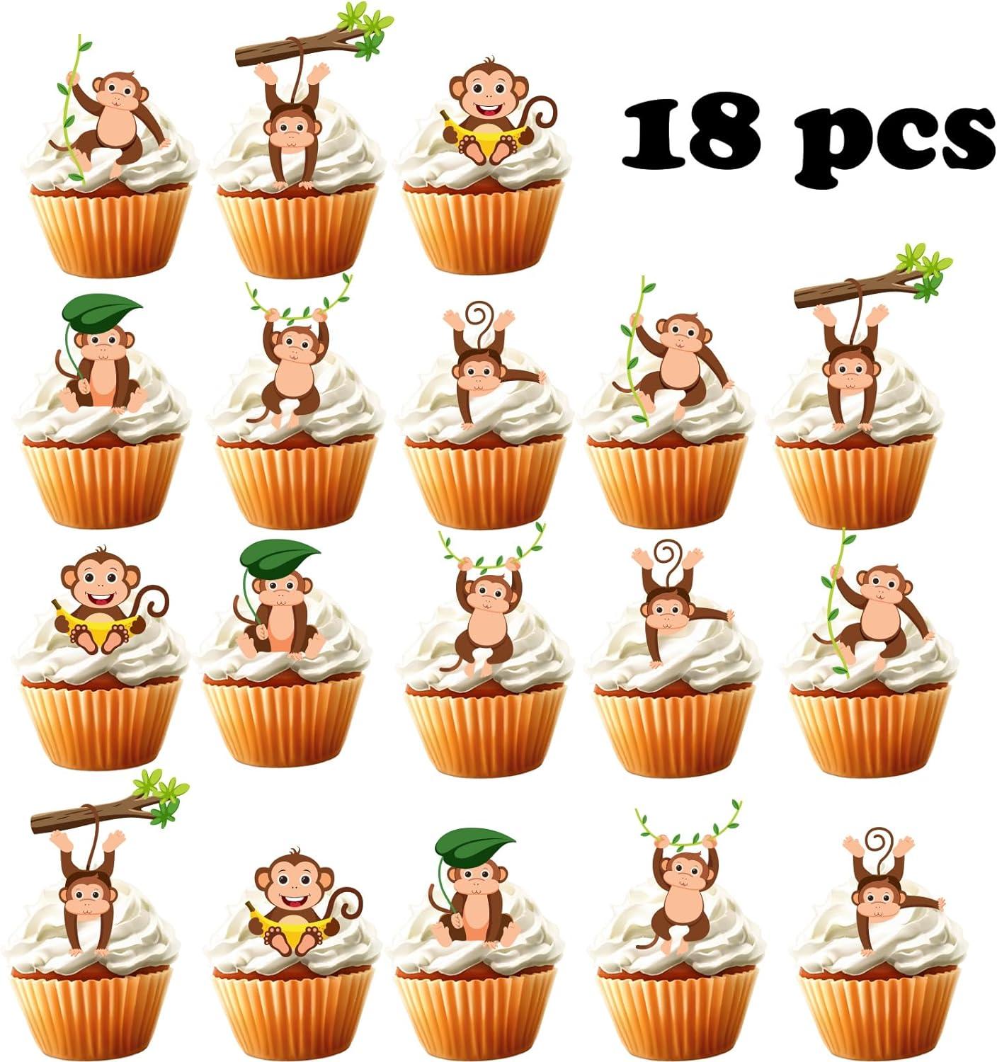 18pcs Cute Monkey Cupcake Toppers for Boys Girls Happy Birthday Banana ...