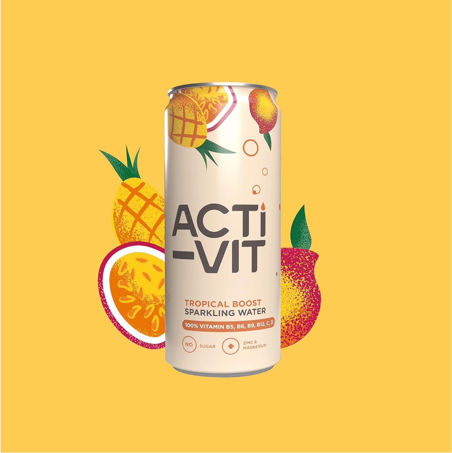 Acti-Vit Sparkling Tropical Flavour Vitamin Water Cans | B Vitamins B5 ...