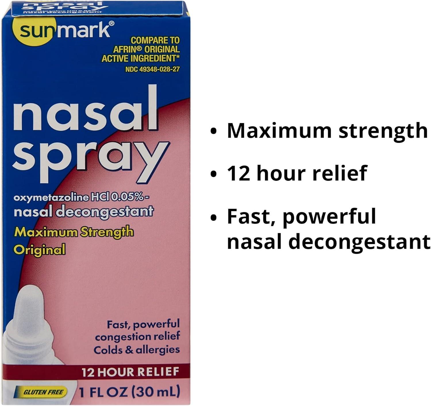 Sunmark Nasal Spray - Maximum Strength 12 Hour Relief for Colds and ...