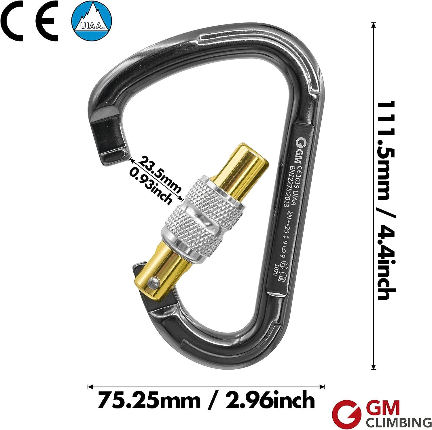 GM CLIMBING Tubular V-grooved Belay Device Package with Screw Locking Carabiner - UIAA Certified ...