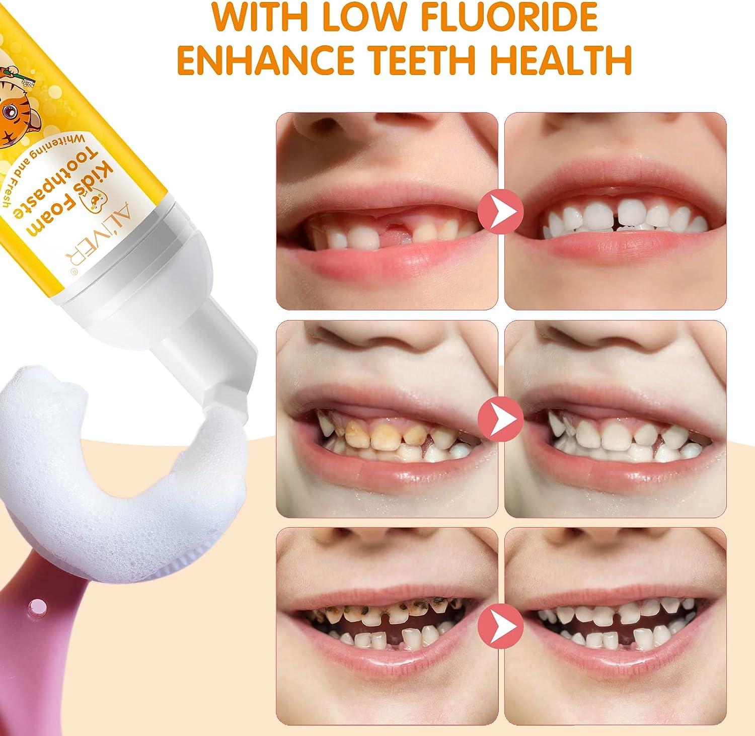 Kids Foam Toothpaste with Orange Flavor Children Toothpaste with Low Fluoride & Natural Formula ...
